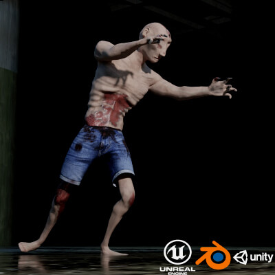 Realistic Runner Zombie Game Ready and Animated - 3D Model by 2awesomework