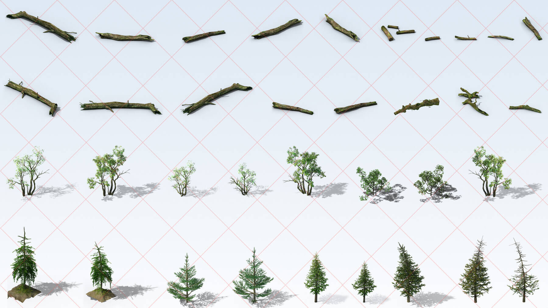 100 Trees Plants Trunk Branches Nature 2D Game Asset by 2dmagicpixel