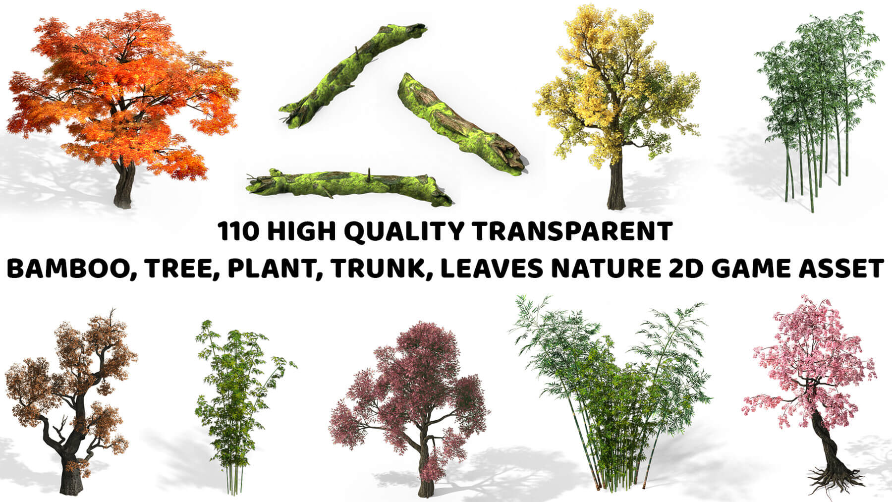 110 Bamboo Trees Plants Trunks Leaves Nature 2D Game Asset by 2dmagicpixel