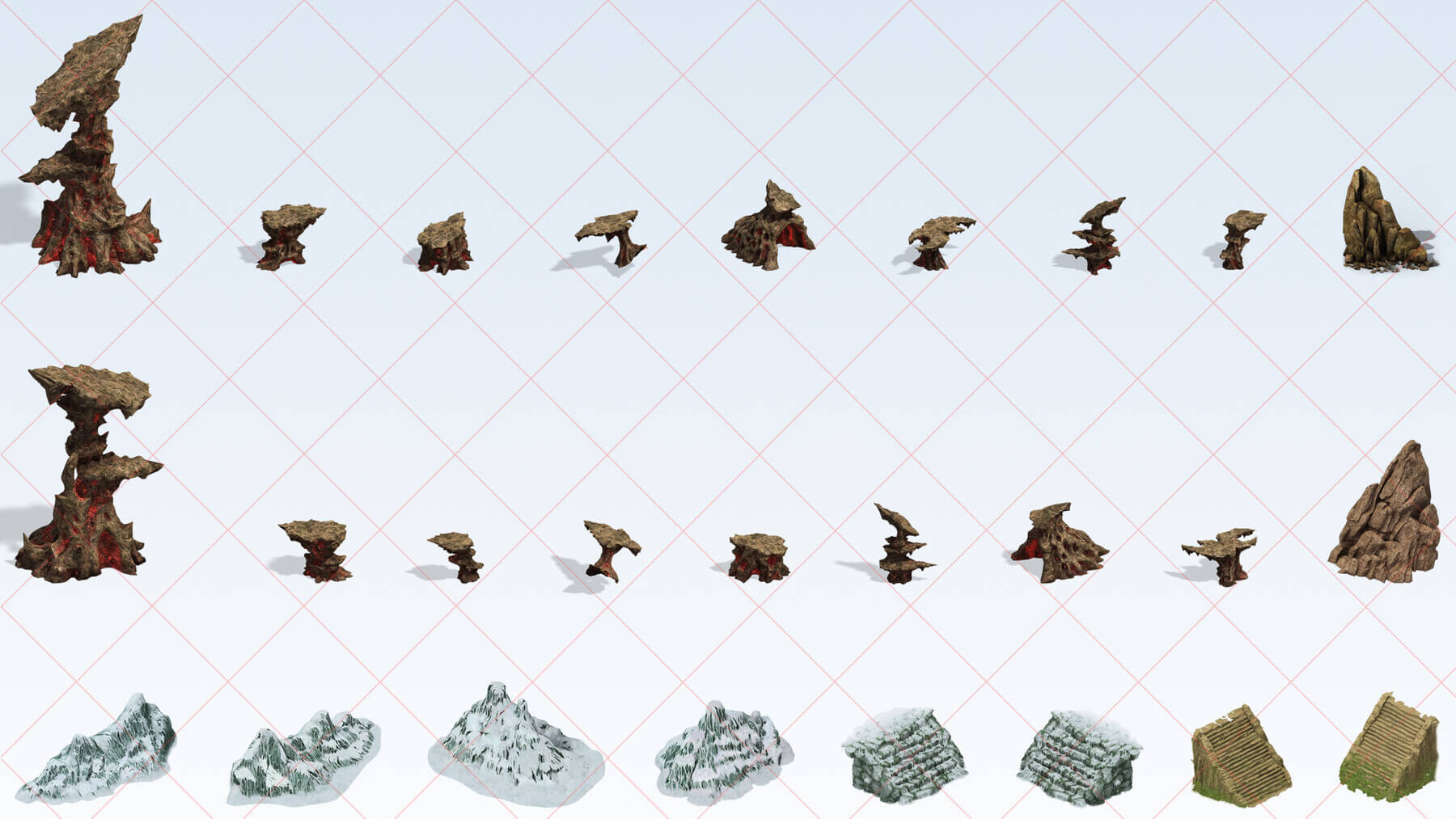 140 Snow Ice Mountain Canyon Cliff Rock Stone 2D Game Asset by 2dmagicpixel