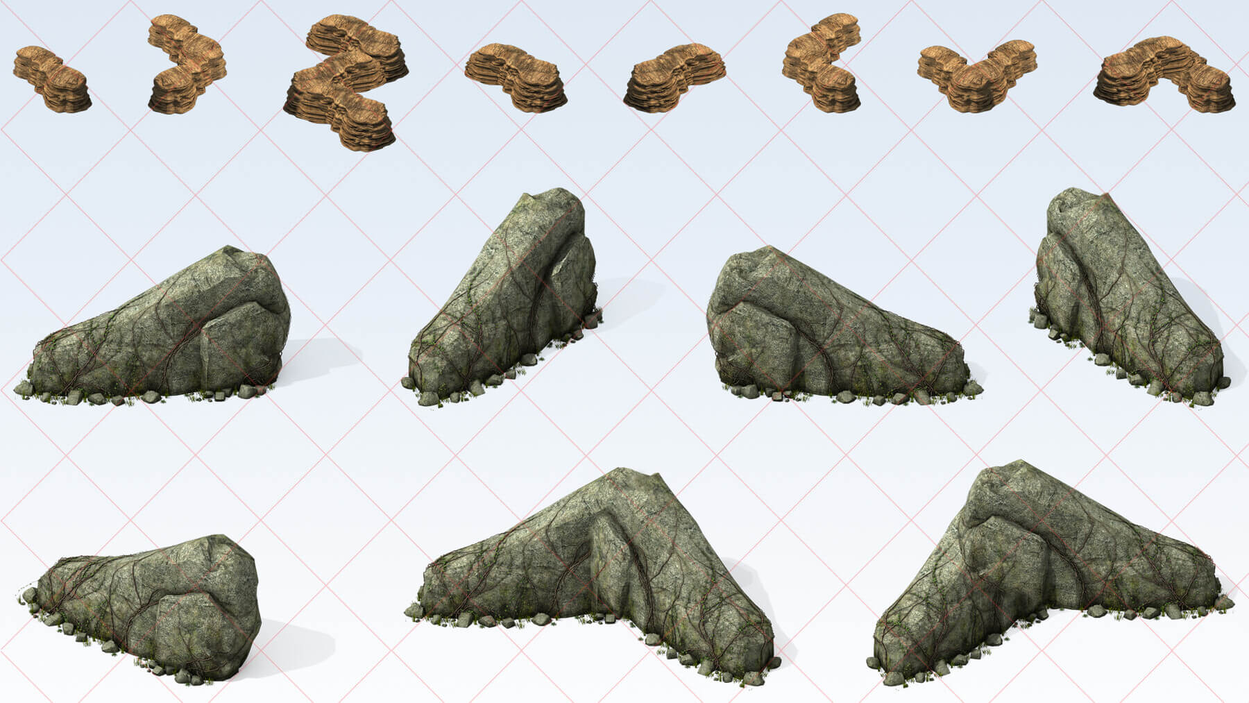 150 Fantasy Mountain Canyon Stone Rock 2D Game Asset by 2dmagicpixel