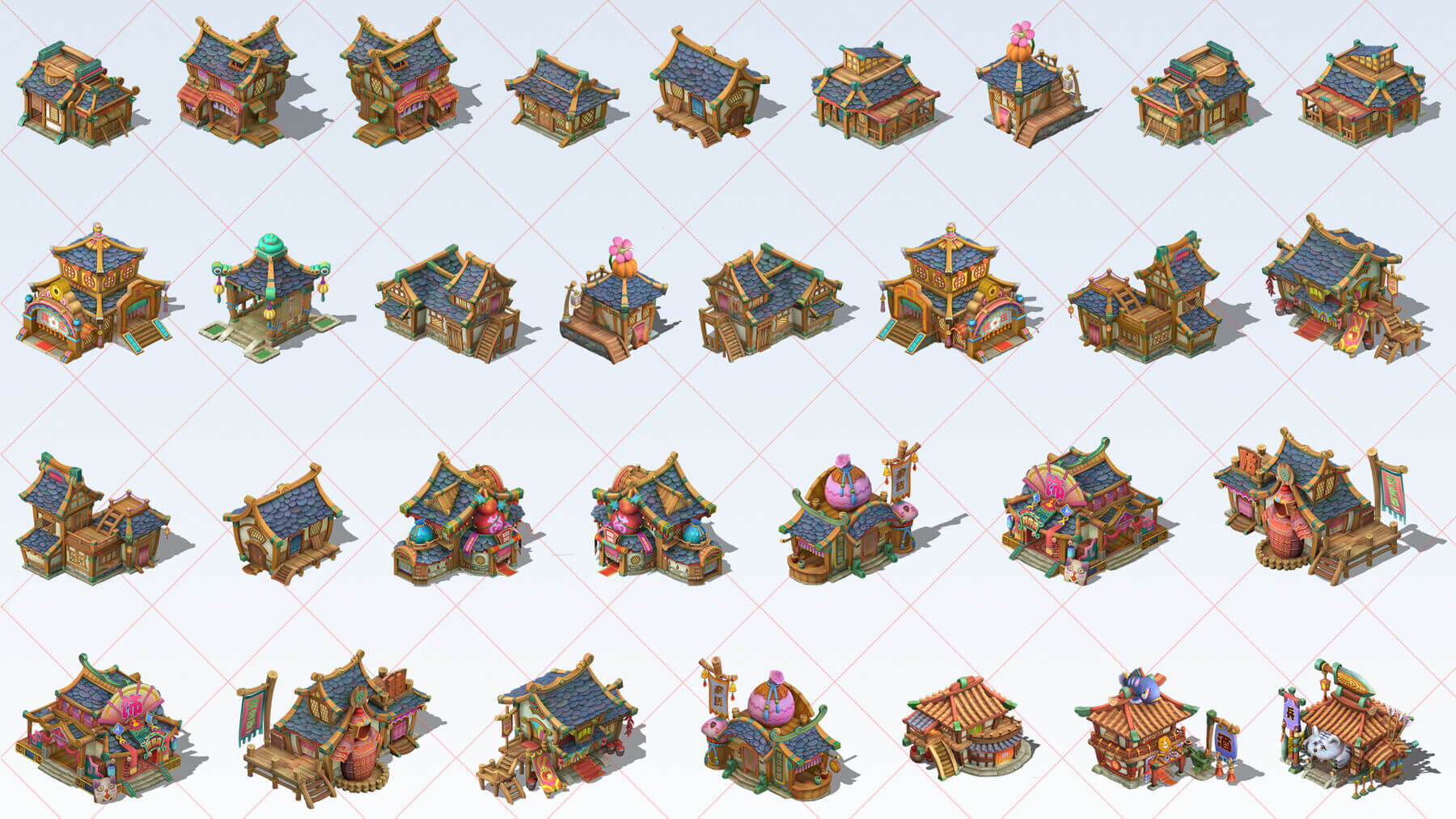 212 Fantasy House Home Building Tree Mega Pack 2D Asset by 2dmagicpixel