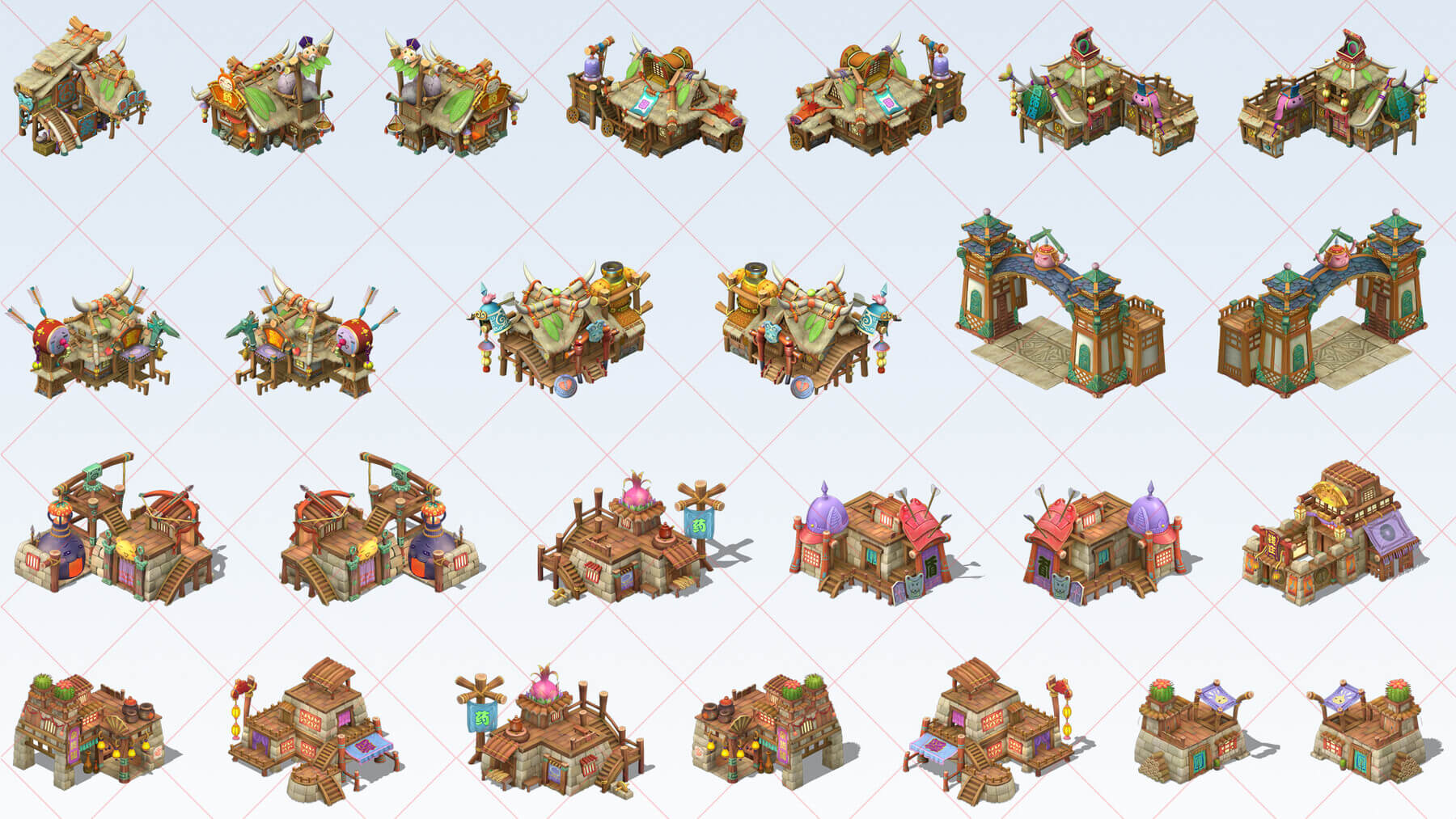 212 Fantasy House Home Building Tree Mega Pack 2D Asset by 2dmagicpixel