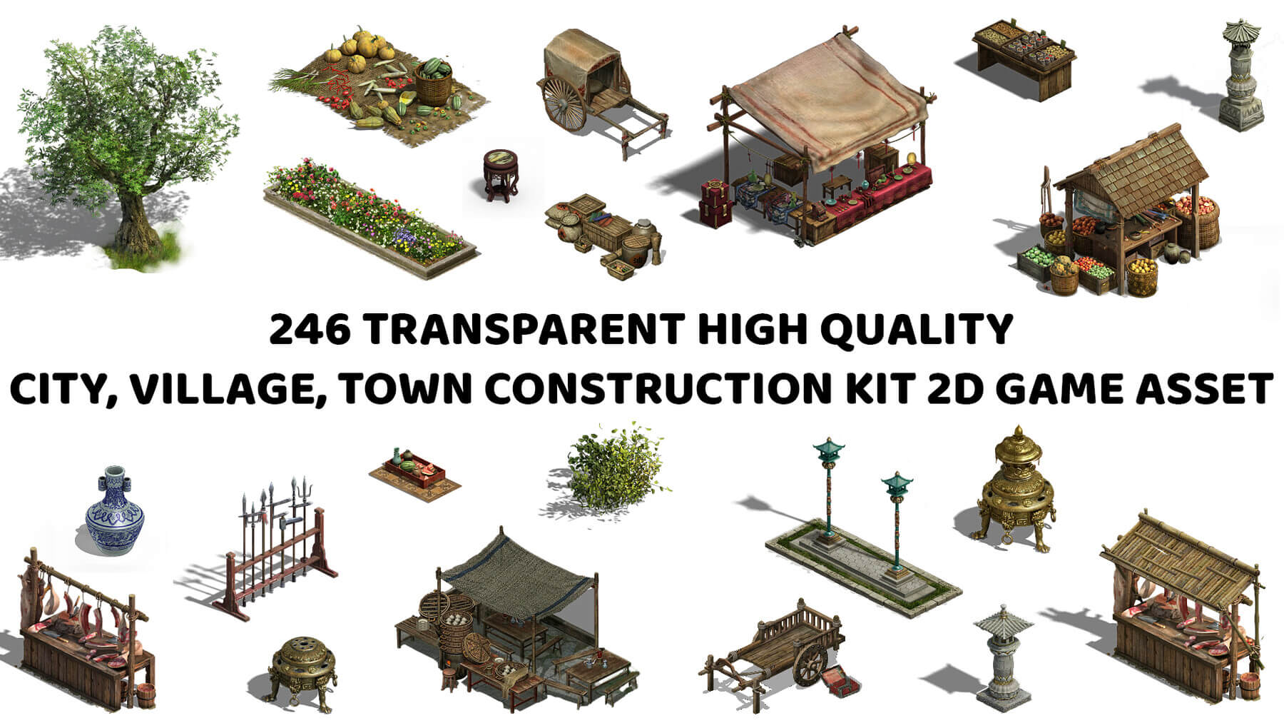 246 City Village Environment Construction Kit Game Asset by 2dmagicpixel