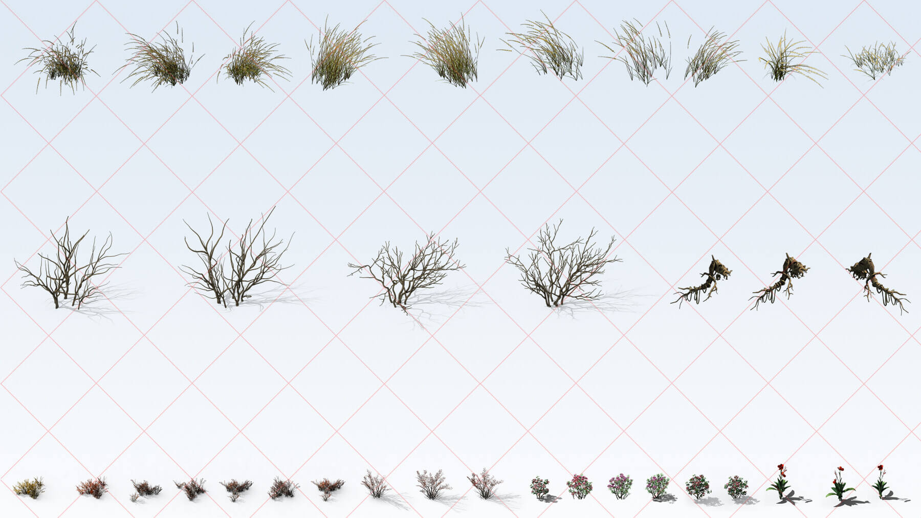 300 Tropical Ocean & Desert Grass Plant Flower 2D Game A by 2dmagicpixel