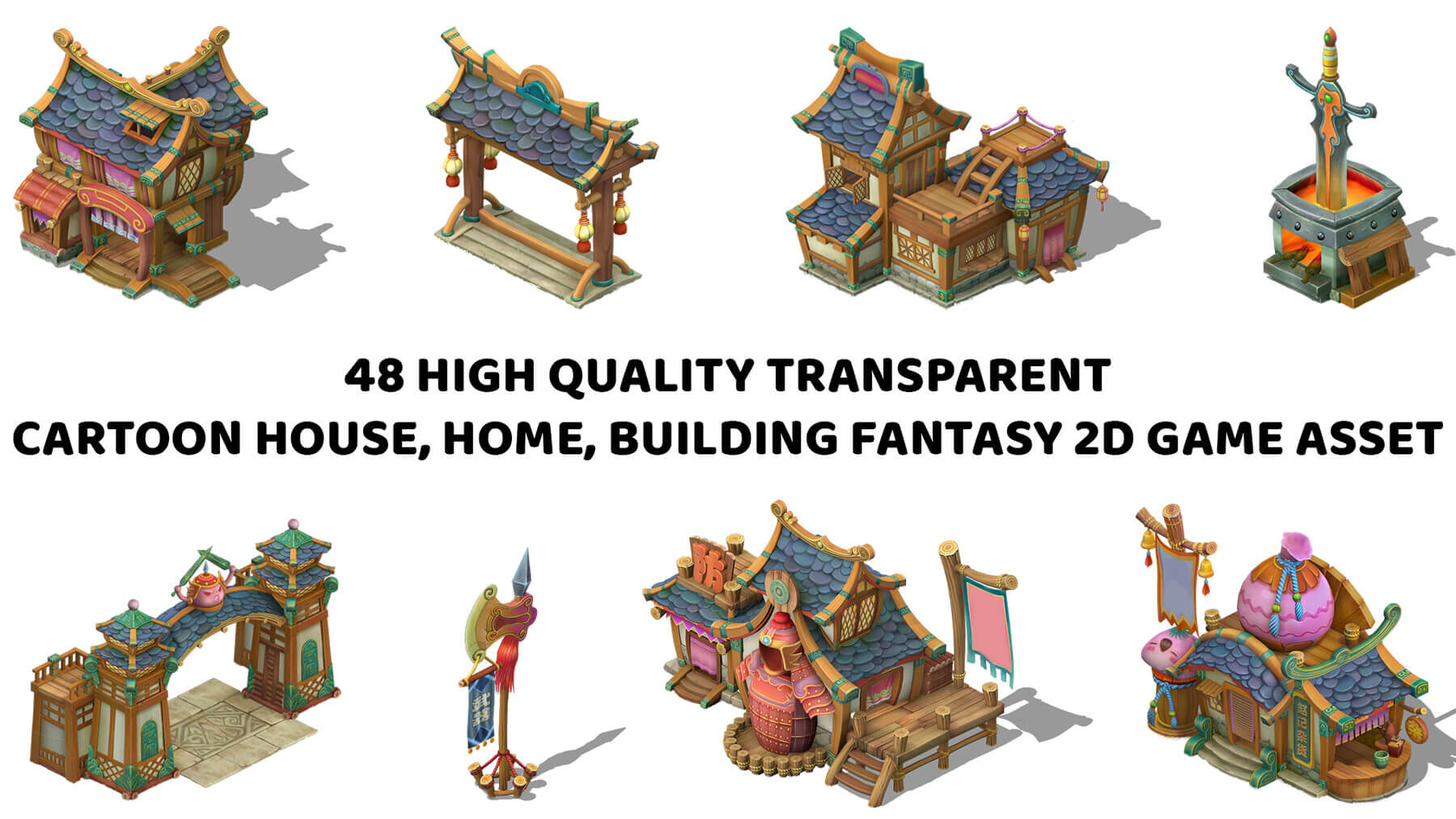 48 Fantasy Cartoon House Home Building Exterior Game Asset by 2dmagicpixel