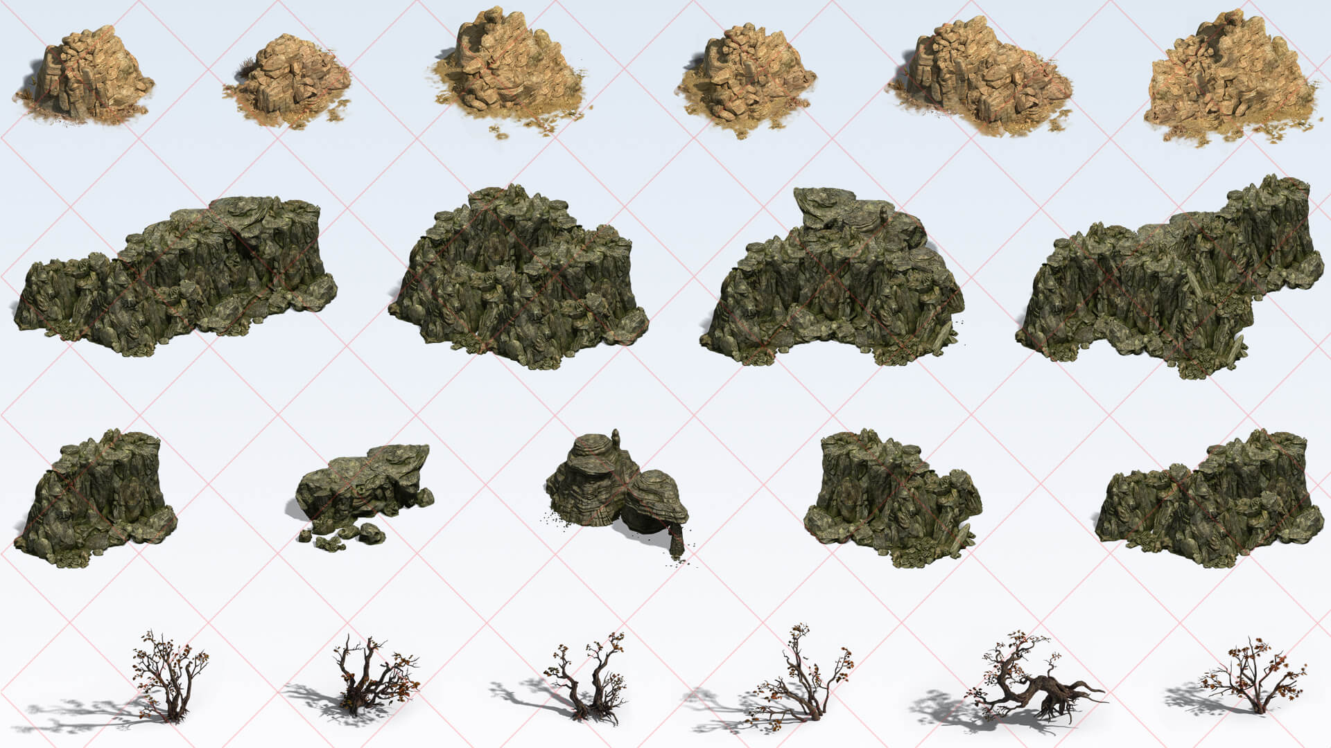 52 Mountain Terrain Cliff Rock Tree Plant 2D Game Asset by 2dmagicpixel