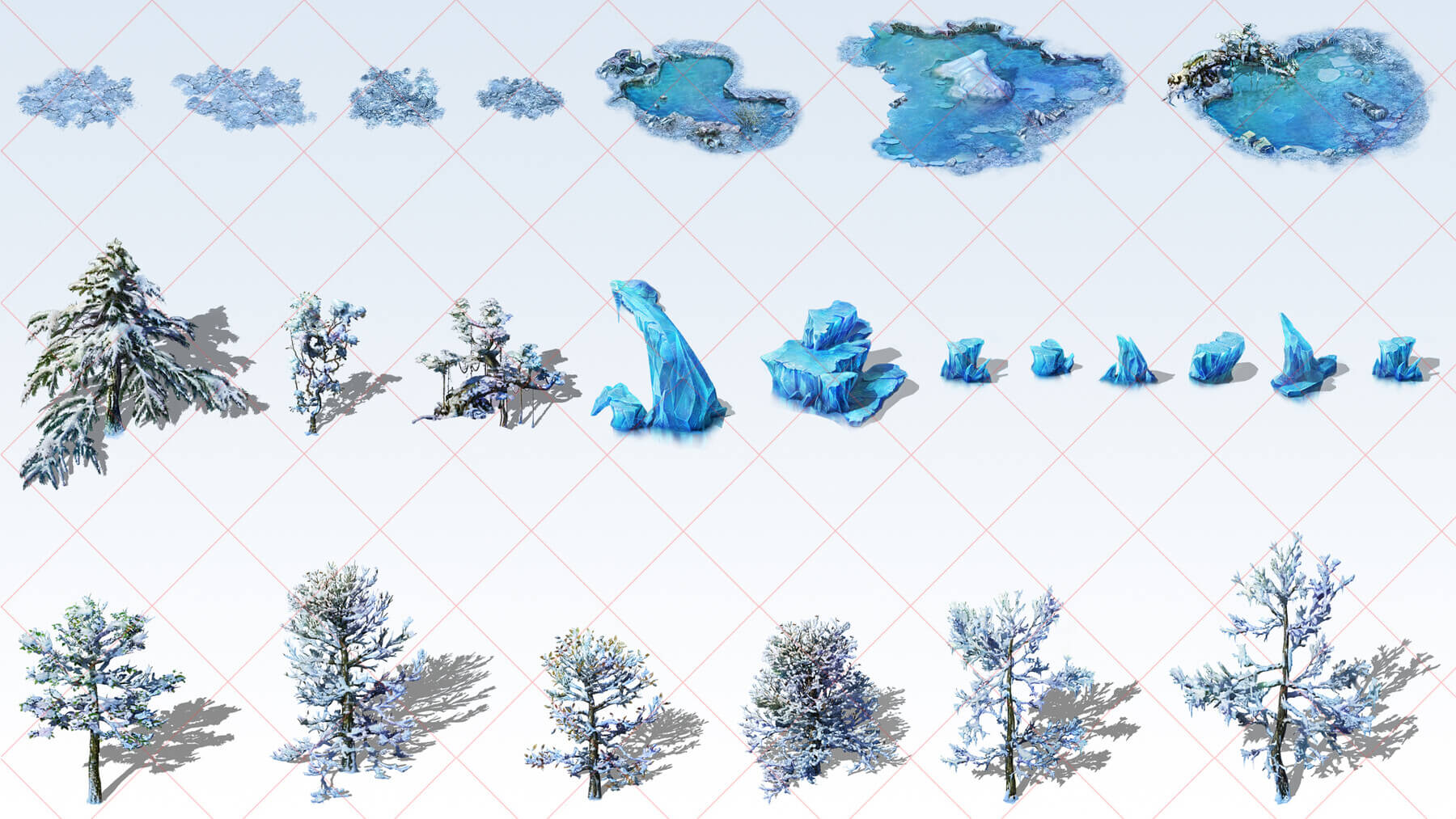 67 Transparent Snow Ice Mountain Rock Tree Game Assets by 2dmagicpixel
