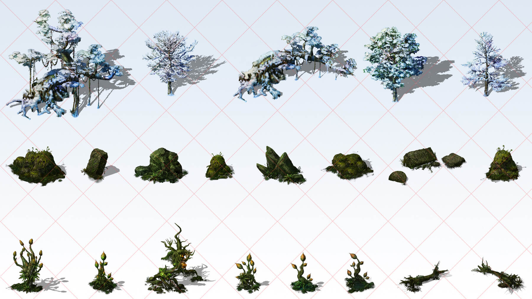 67 Transparent Snow Ice Mountain Rock Tree Game Assets by 2dmagicpixel