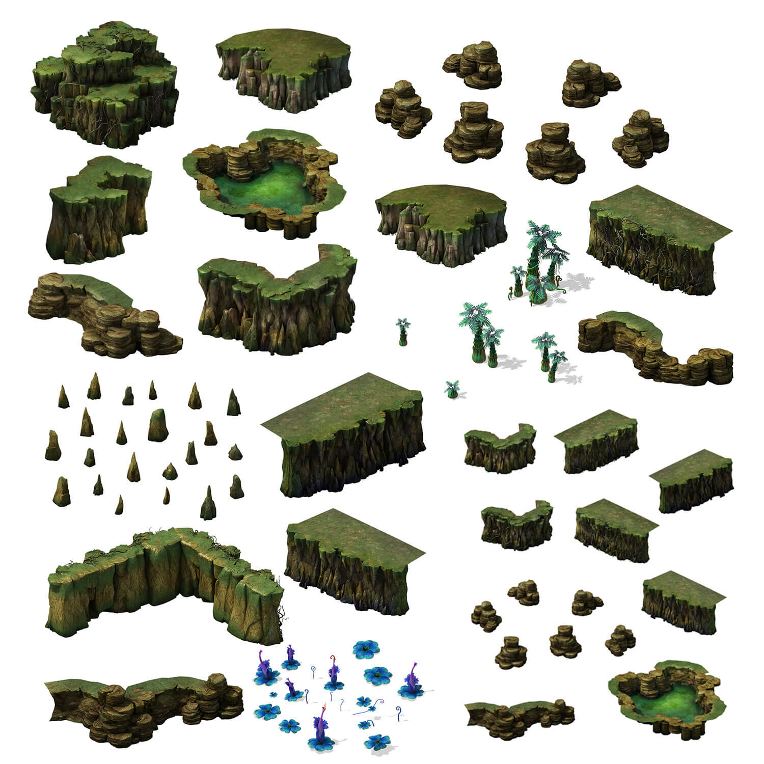 70 Different Fantasy Mountain Rock Tree Flower Collection - 2D Game Asset by 2dmagicpixel