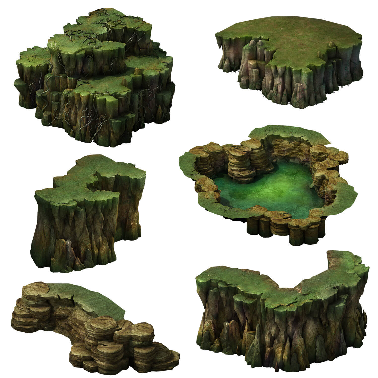 70 Different Fantasy Mountain Rock Tree Flower Collection - 2D Game ...