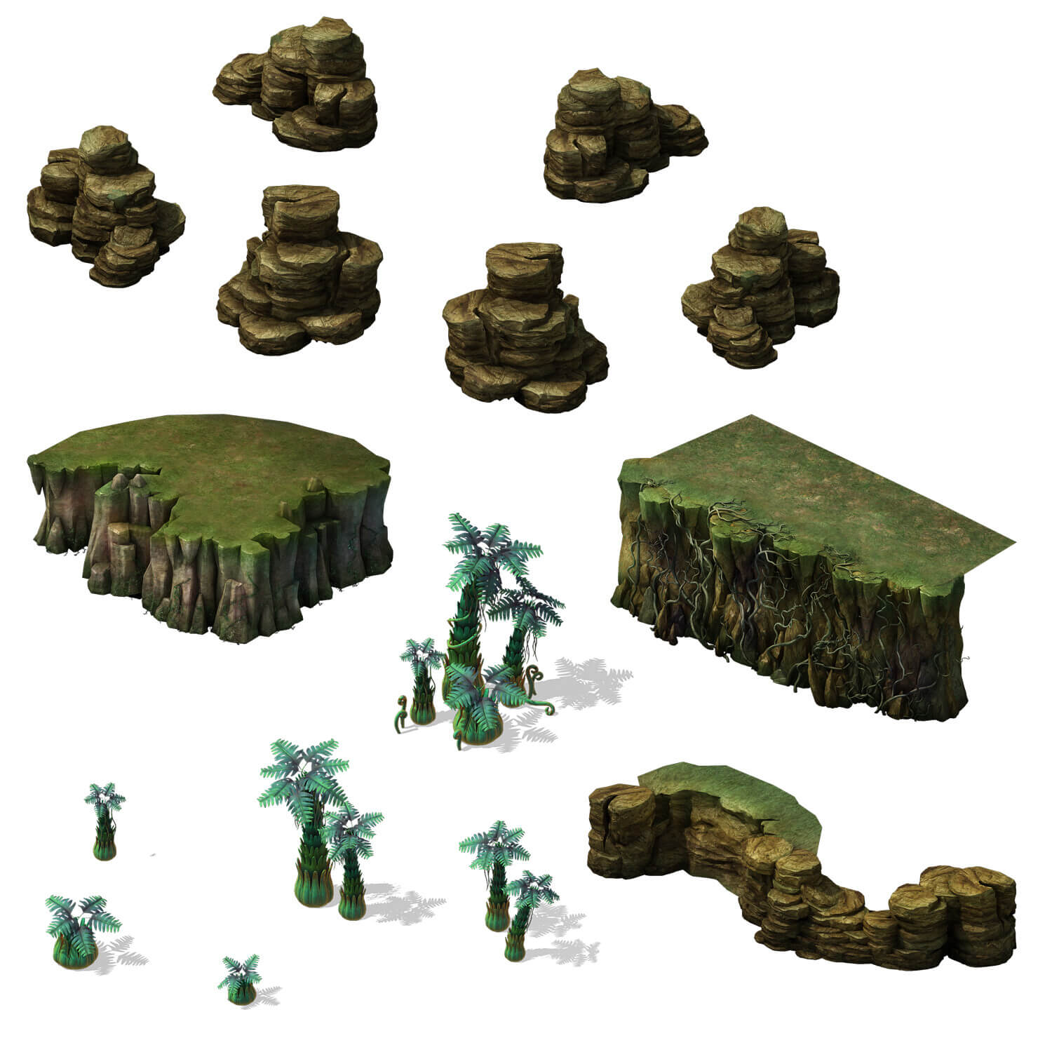 70 Different Fantasy Mountain Rock Tree Flower Collection - 2D Game ...