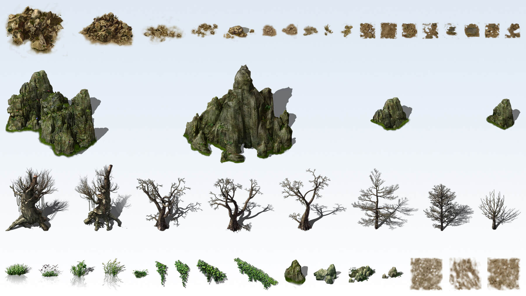 75 Trees Flowers Rocks and Mountains 2D Game Asset by 2dmagicpixel