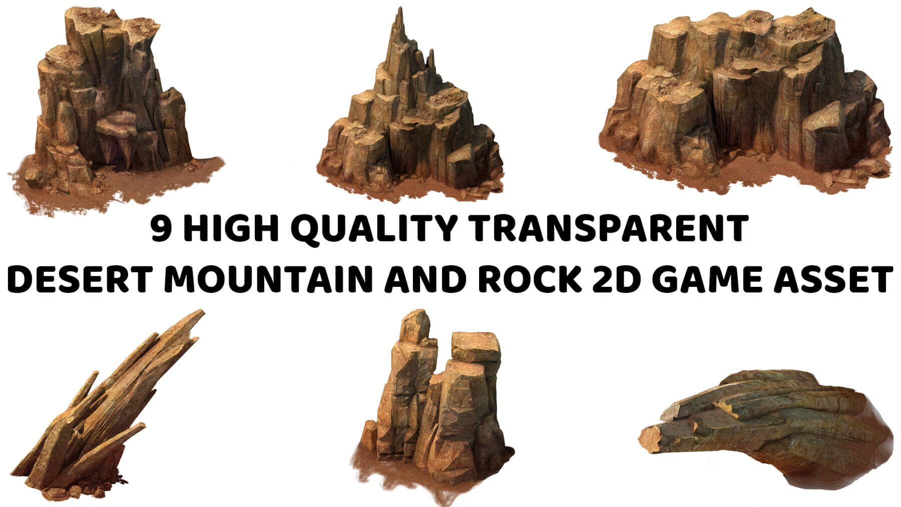 9 Transparent Desert Mountain and Rocks 2D Game Asset by 2dmagicpixel