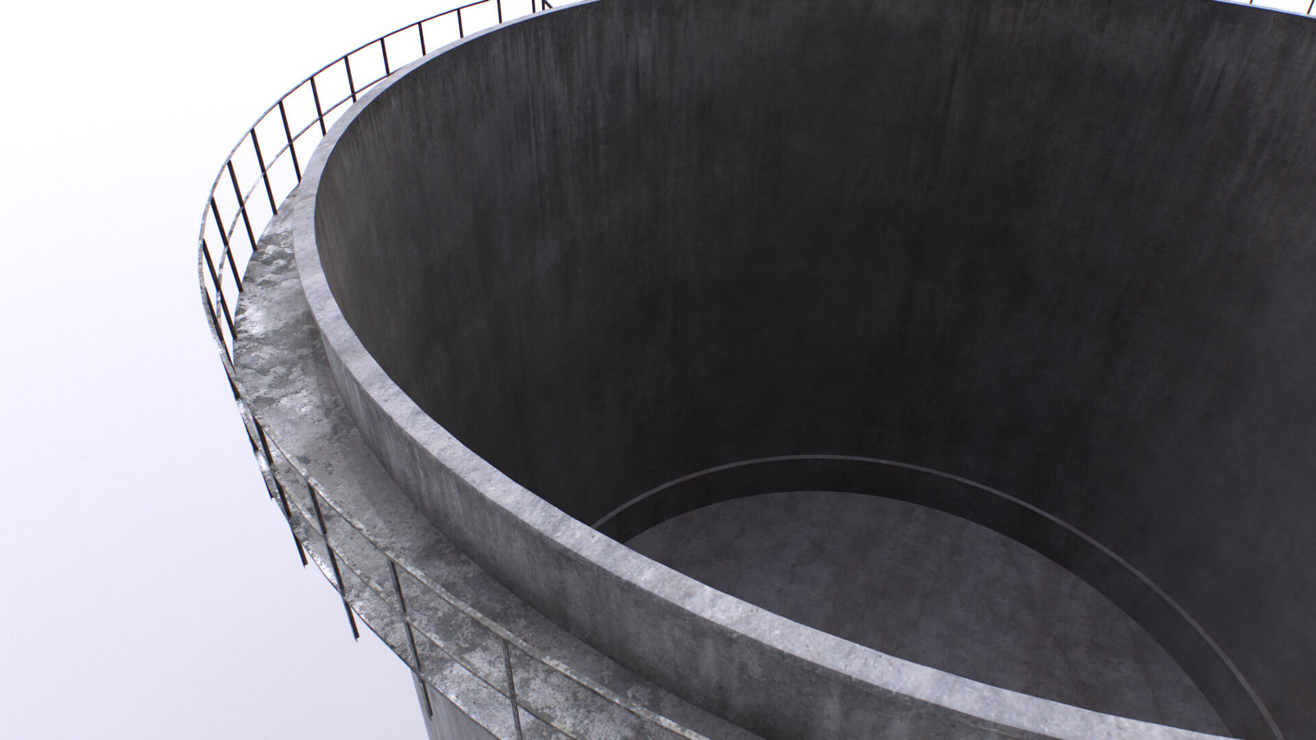 Concrete Water Tower 3 - 3D Model by 32cm