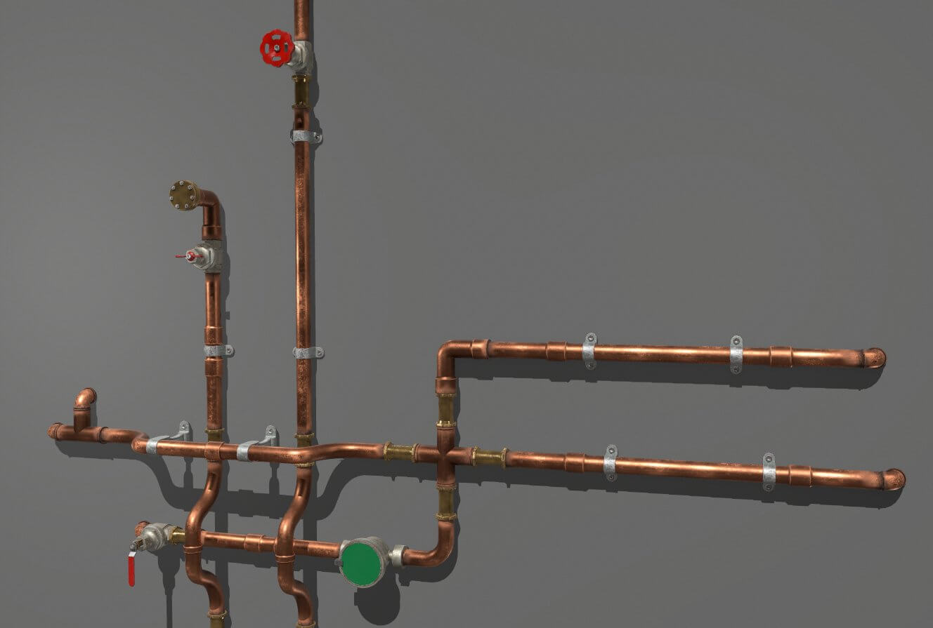 Copper Water Pipes - 3D Model by 32cm