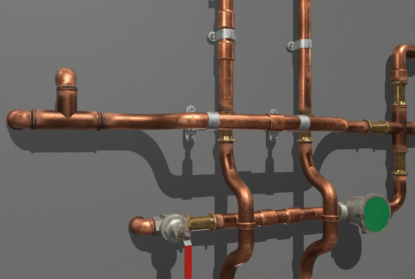 Copper Water Pipes - 3D Model by 32cm