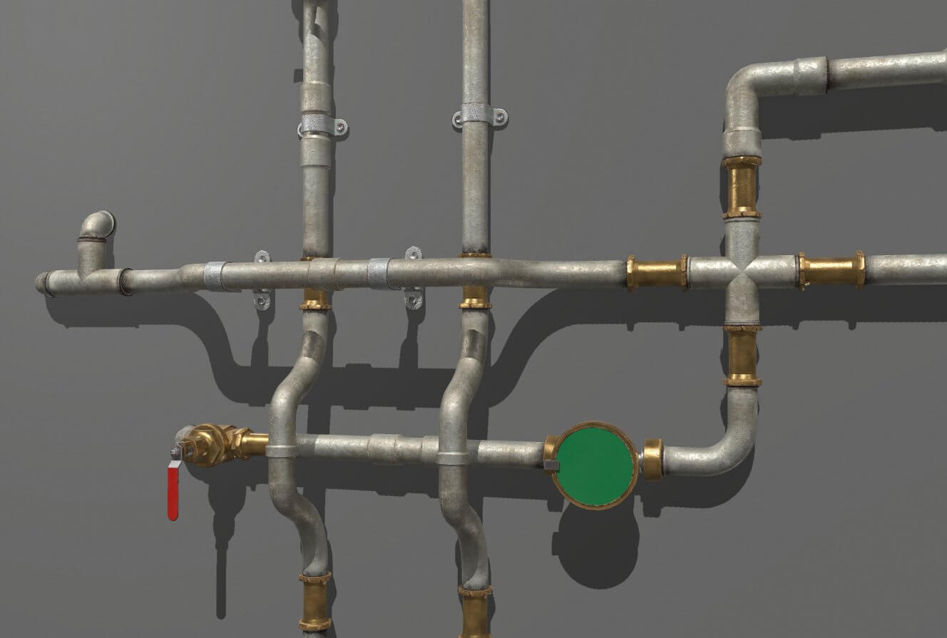 Metal Water Pipes - 3D Model by 32cm