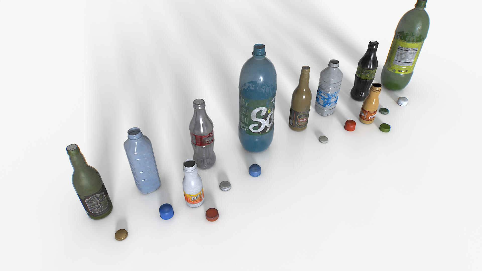 Plastic Bottles Trash Junk - 3D Model by 32cm