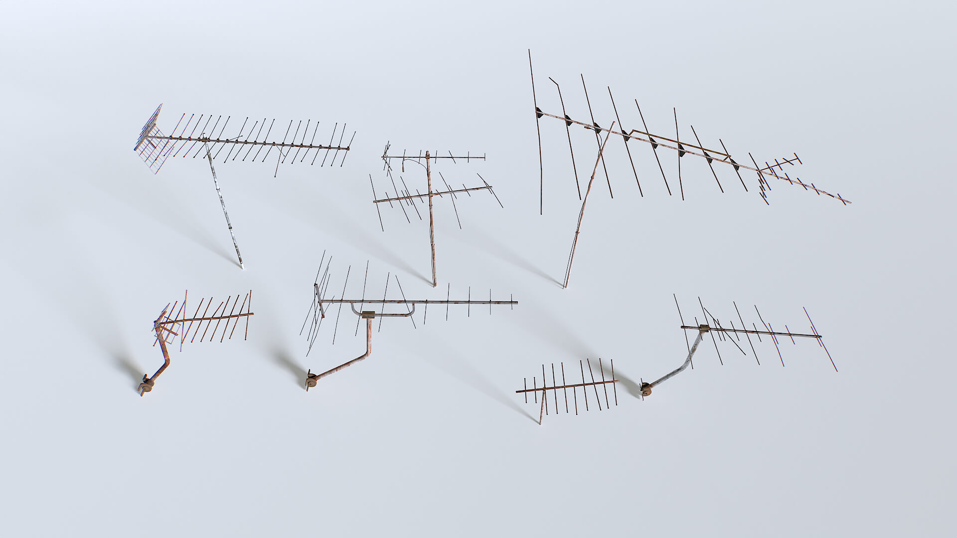 Rusty Old TV Antennas Pack - 3D Model by 32cm