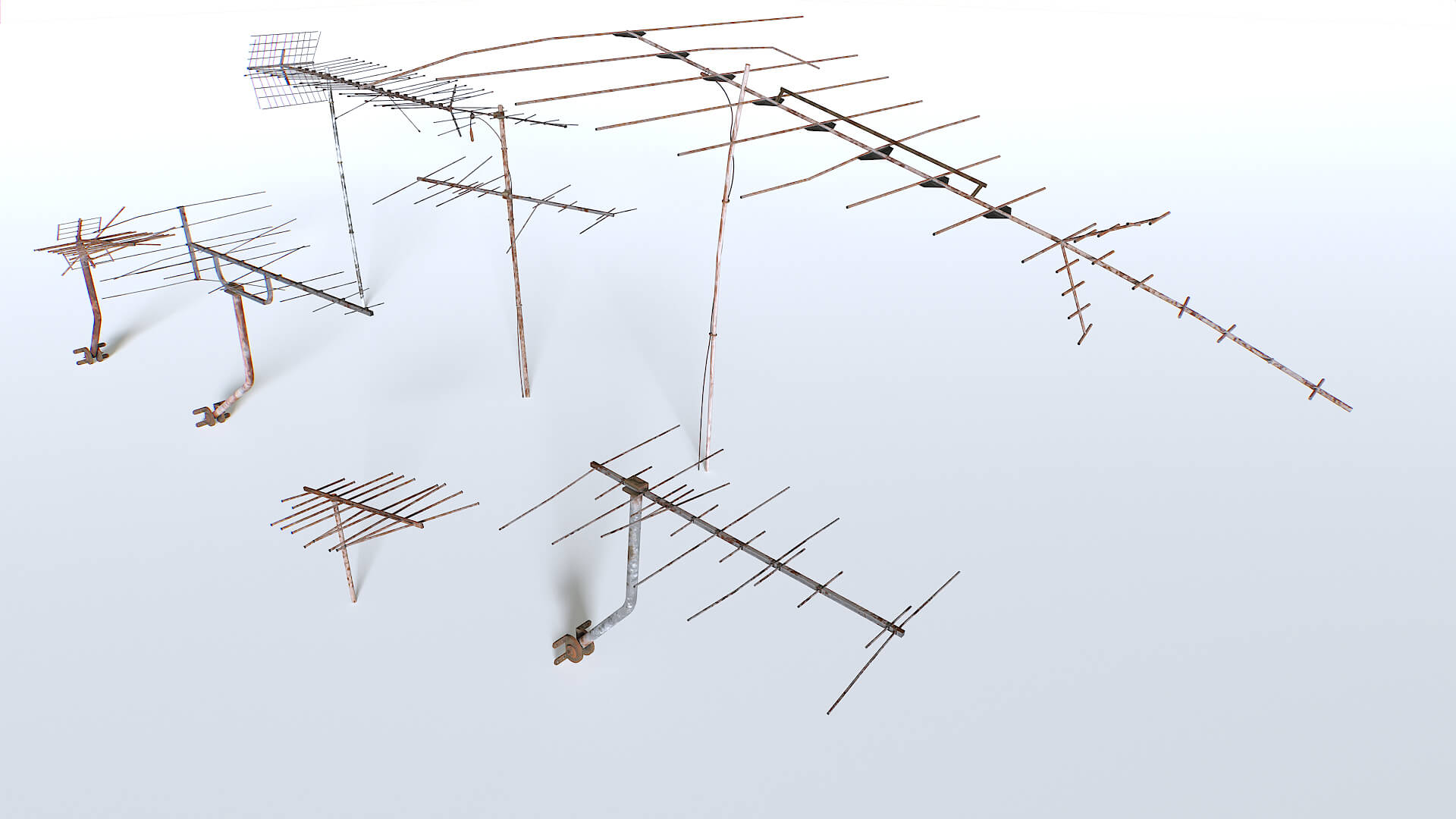 Rusty Old TV Antennas Pack - 3D Model by 32cm