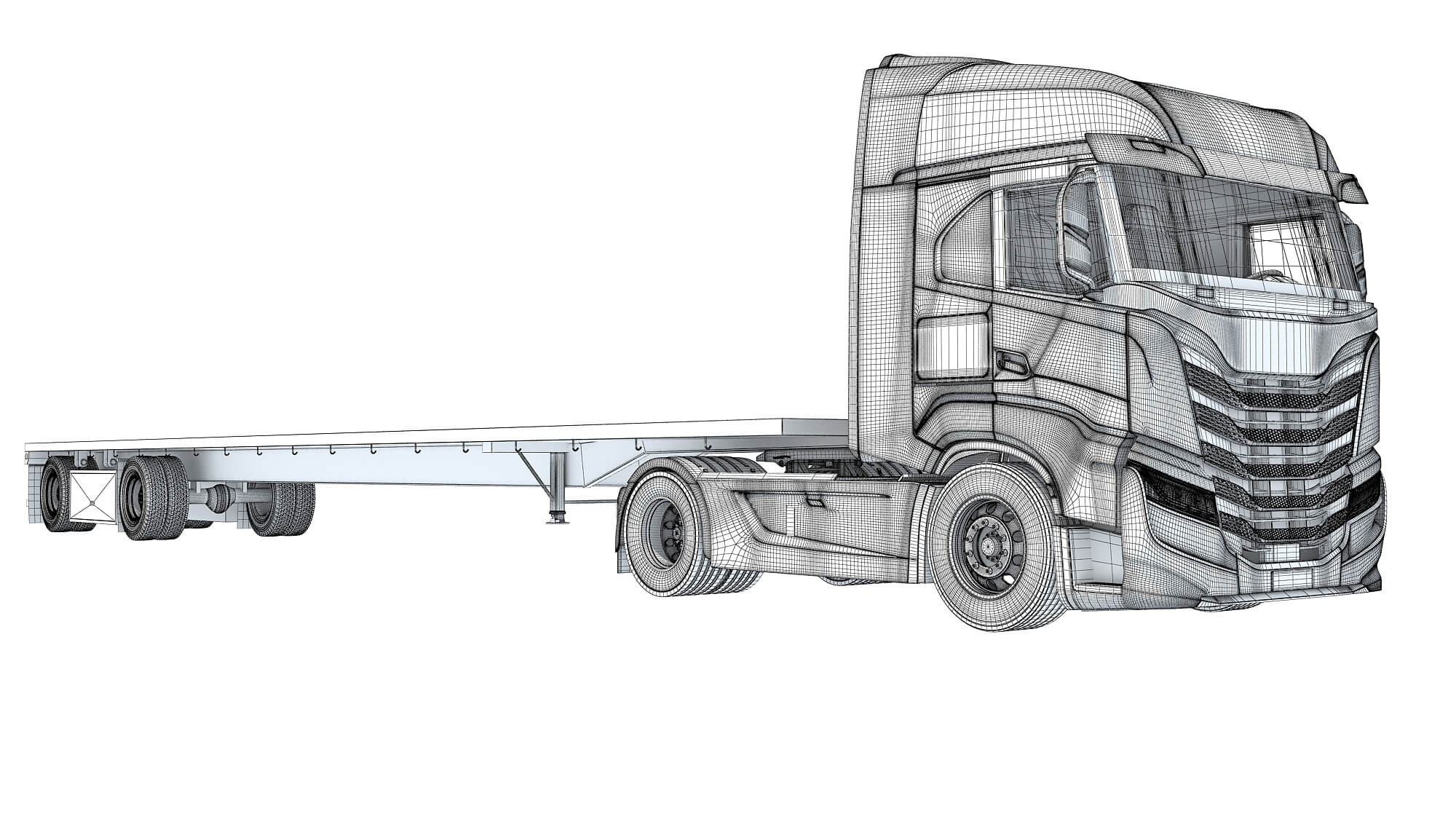 3D Semi Truck with Flatbed Trailer by 3D Horse