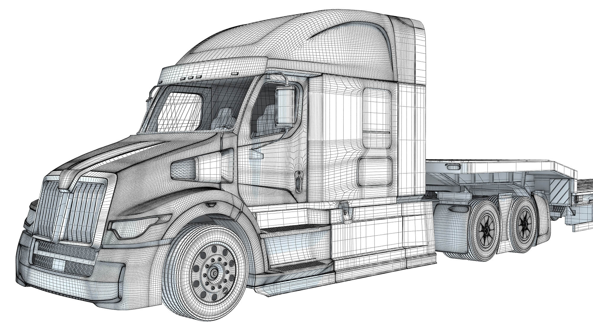 3D Truck with Platform Trailer by 3D Horse