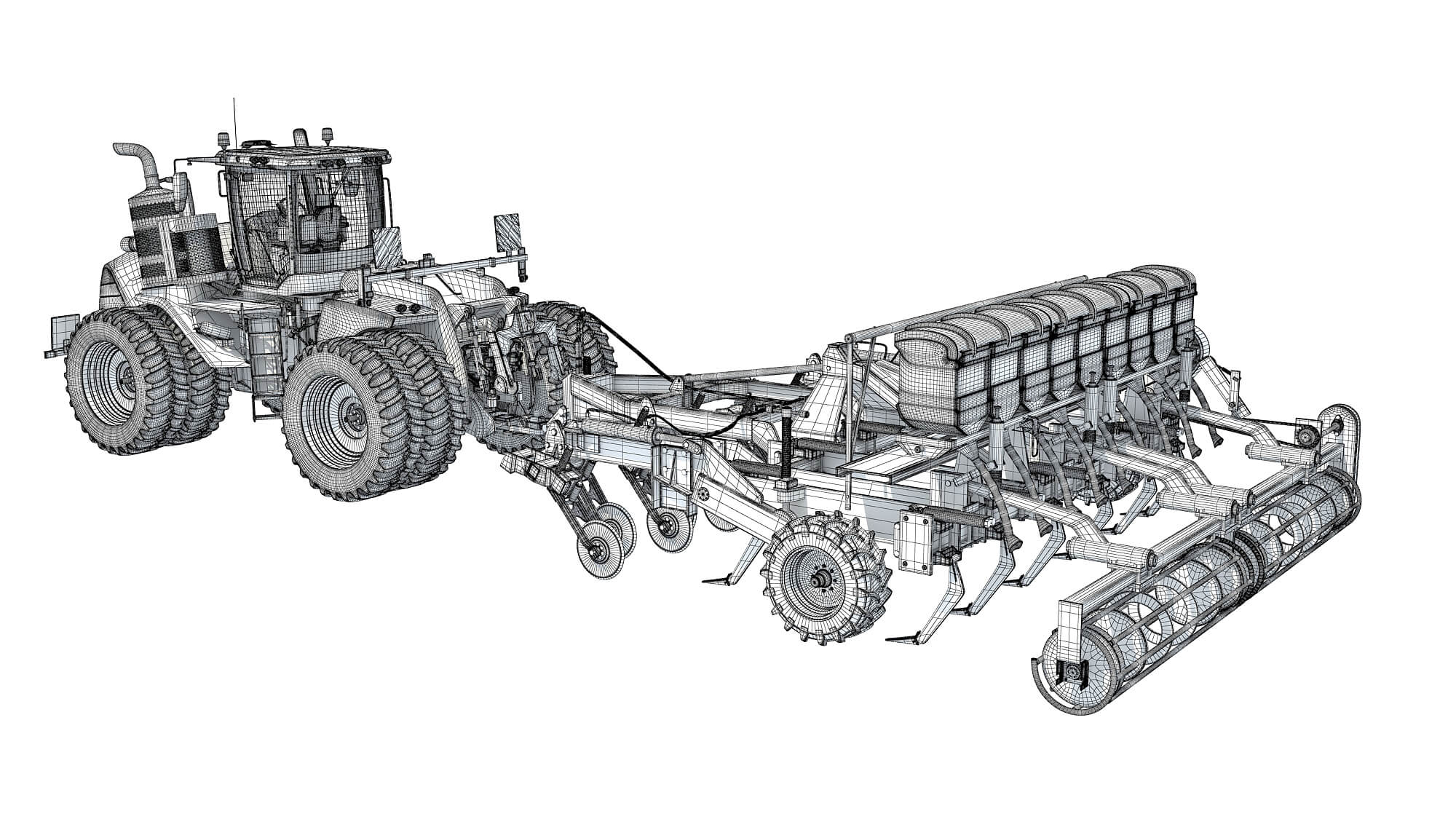 Articulated Tractor with Seed Drill - 3D Model by 3D Horse