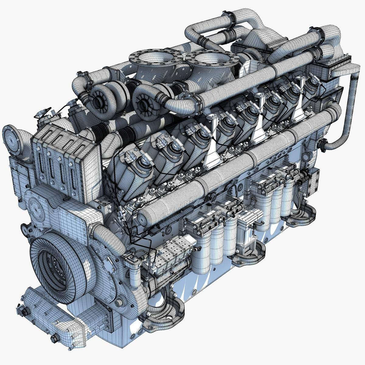 Cummins 16 Cylinder Diesel Engine - 3D Model by 3D Horse