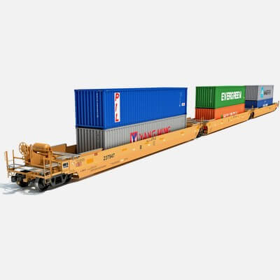Double Stack Cars with Containers - 3D Model by 3D Horse