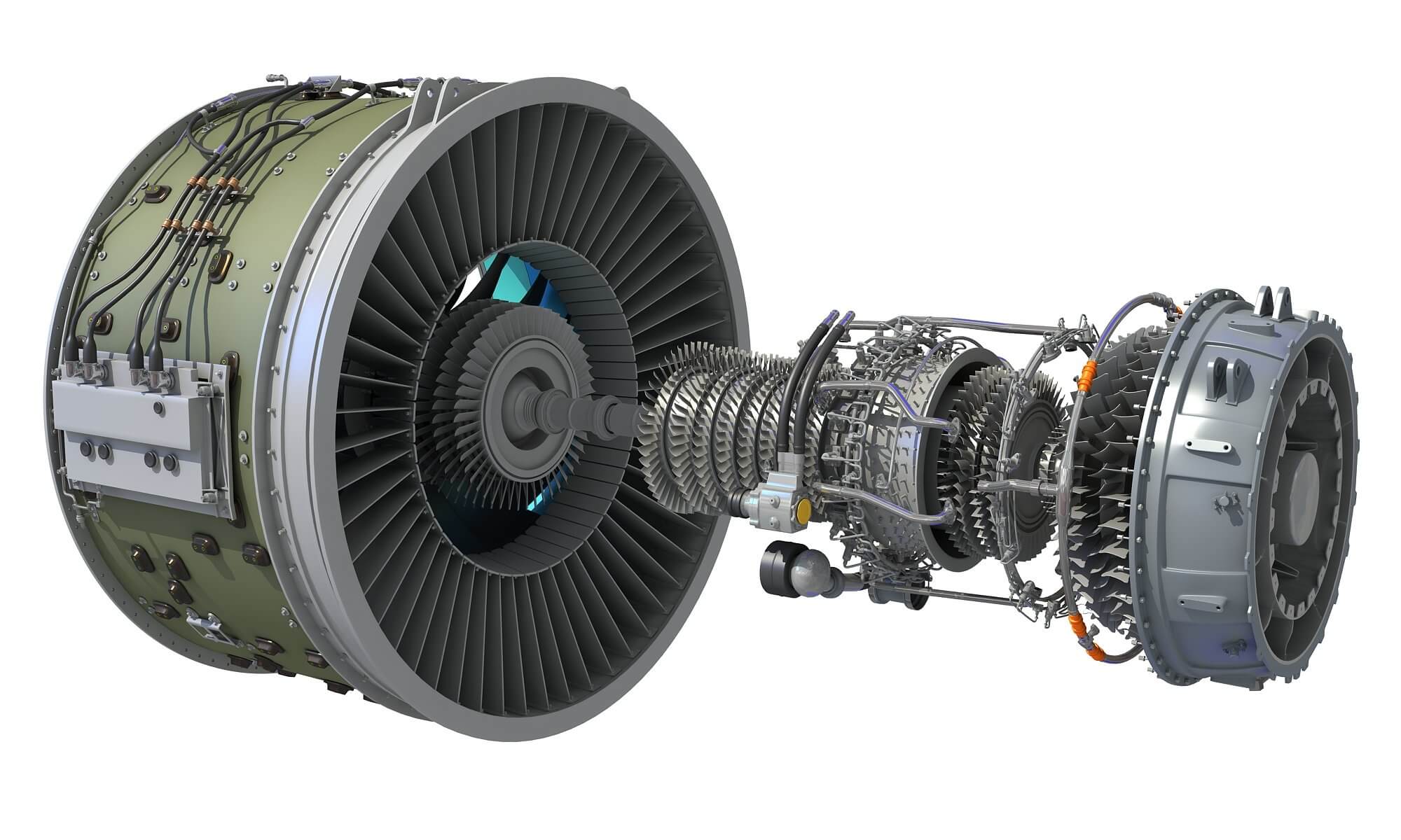 Full and Cutaway Turbofan Engine 3D Model