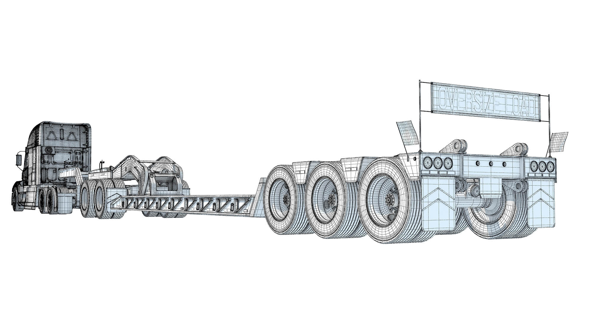 Heavy Truck with Lowboy Trailer - 3D Model by 3D Horse