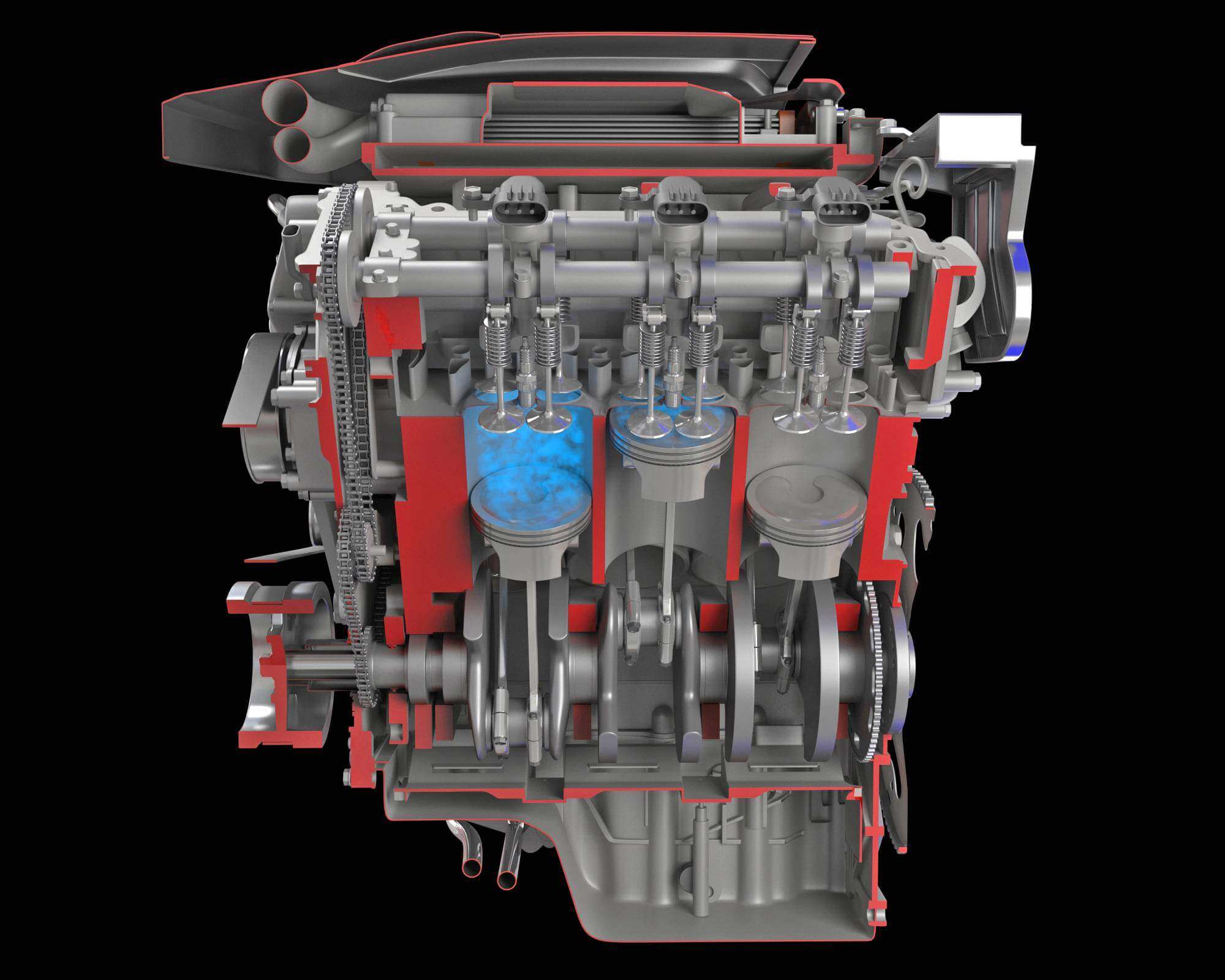 Sectioned V6 Engine with Ignition - 3D Model by 3D Horse