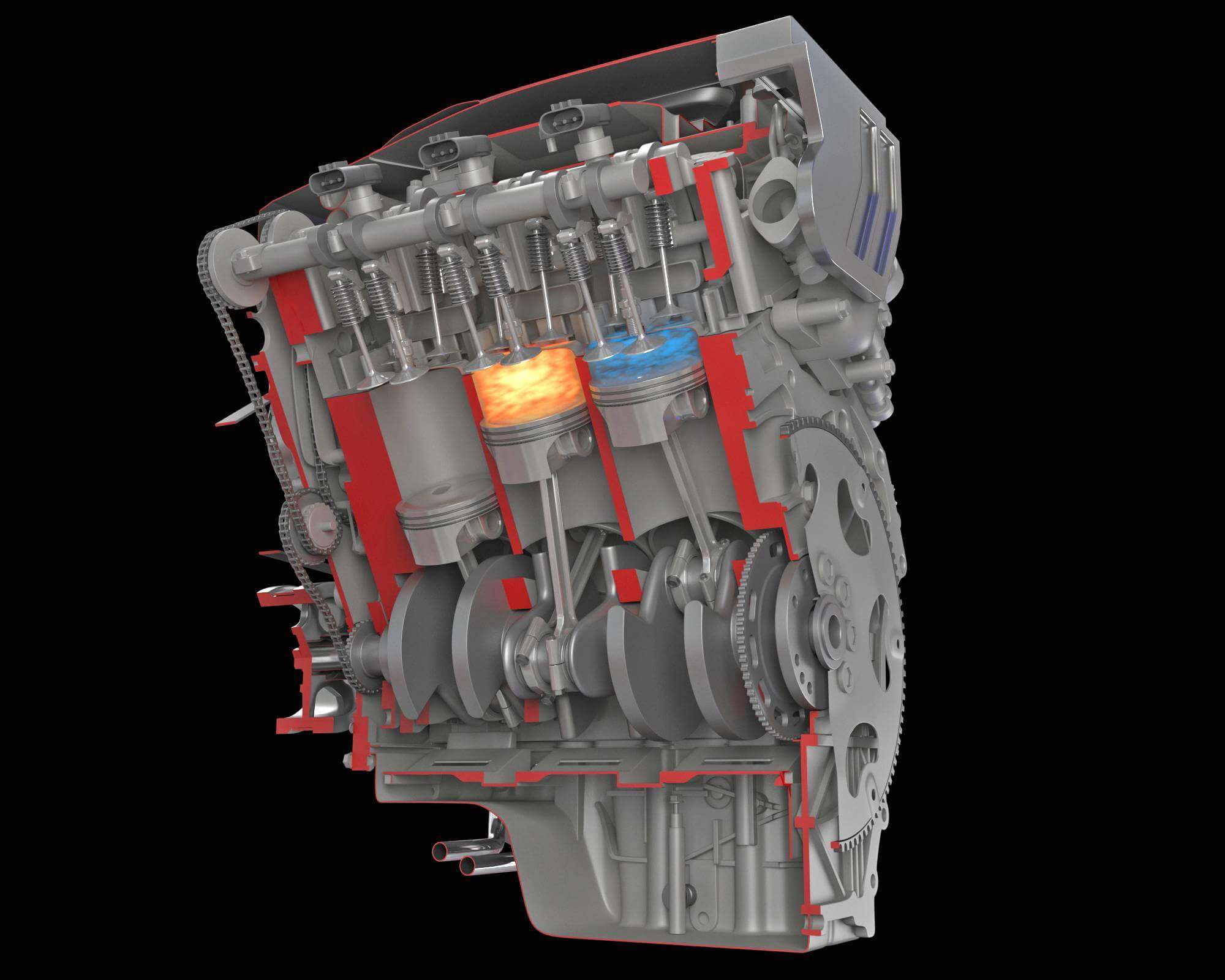 Sectioned V6 Engine with Ignition - 3D Model by 3D Horse