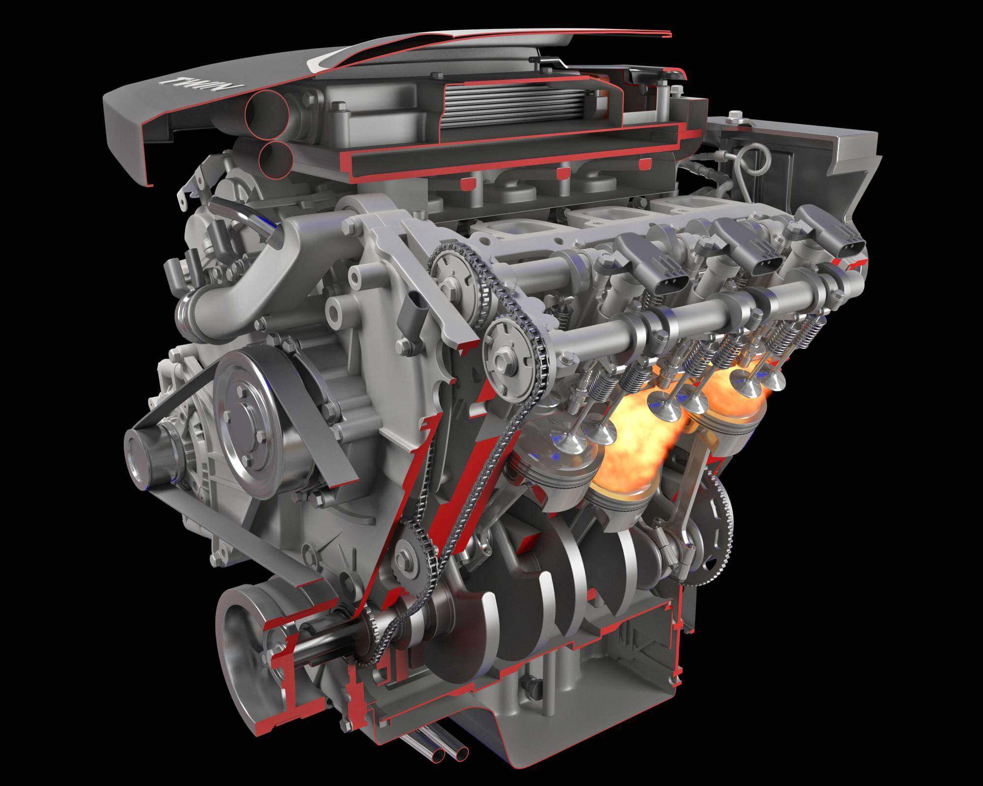 Sectioned V6 Engine with Ignition - 3D Model by 3D Horse