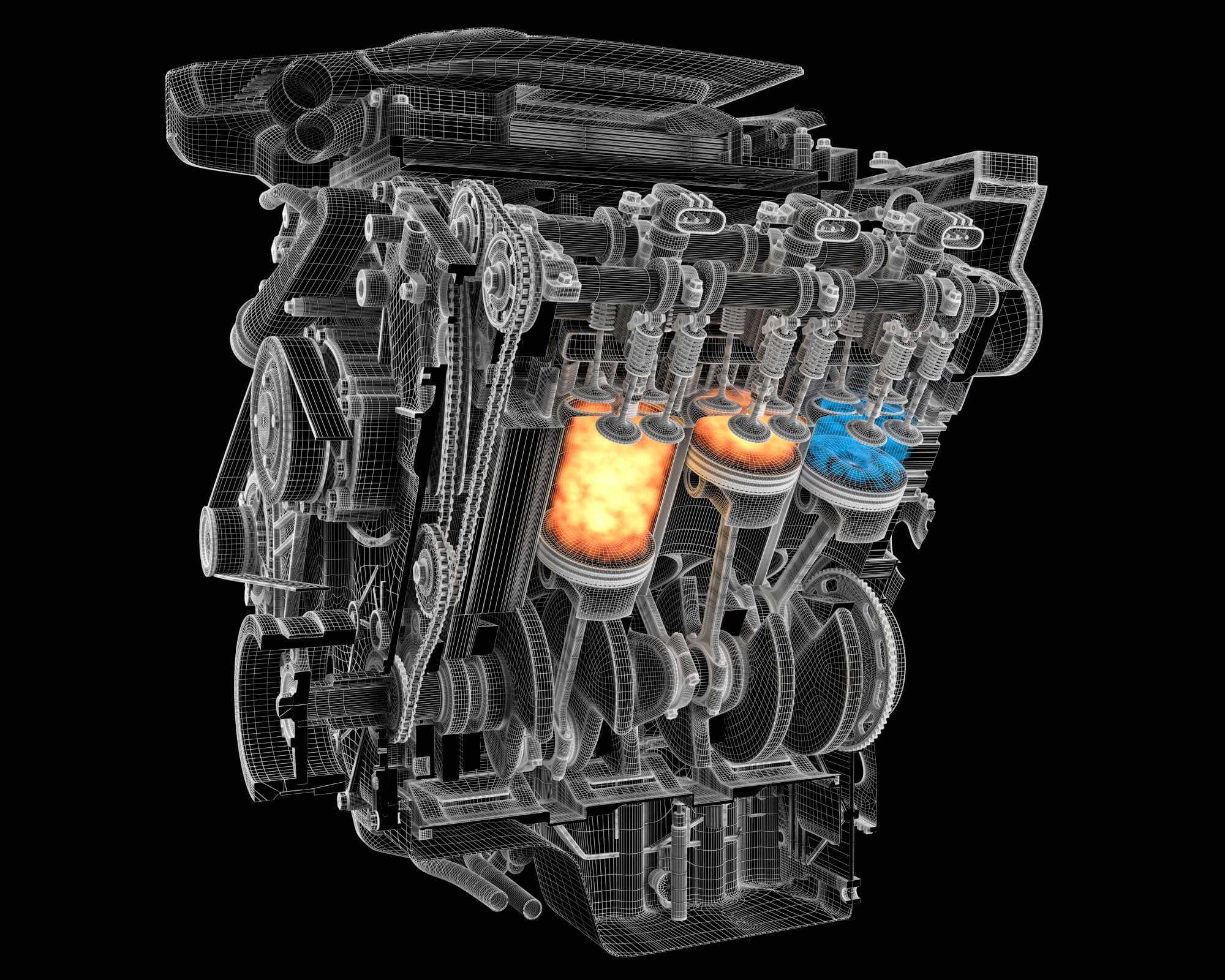 Sectioned V6 Engine with Ignition - 3D Model by 3D Horse