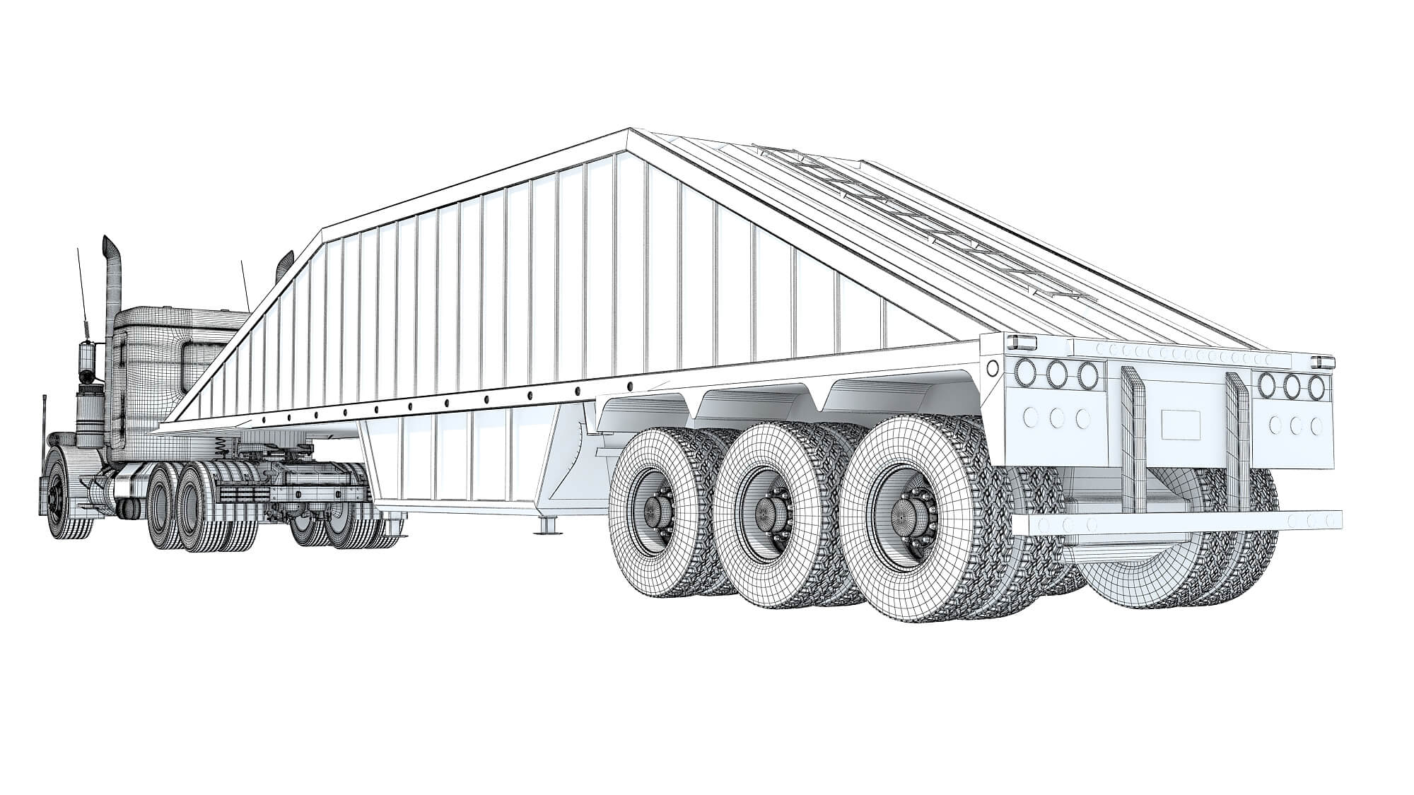 Semi Truck with Bottom Dump Trailer - 3D Model by 3D Horse