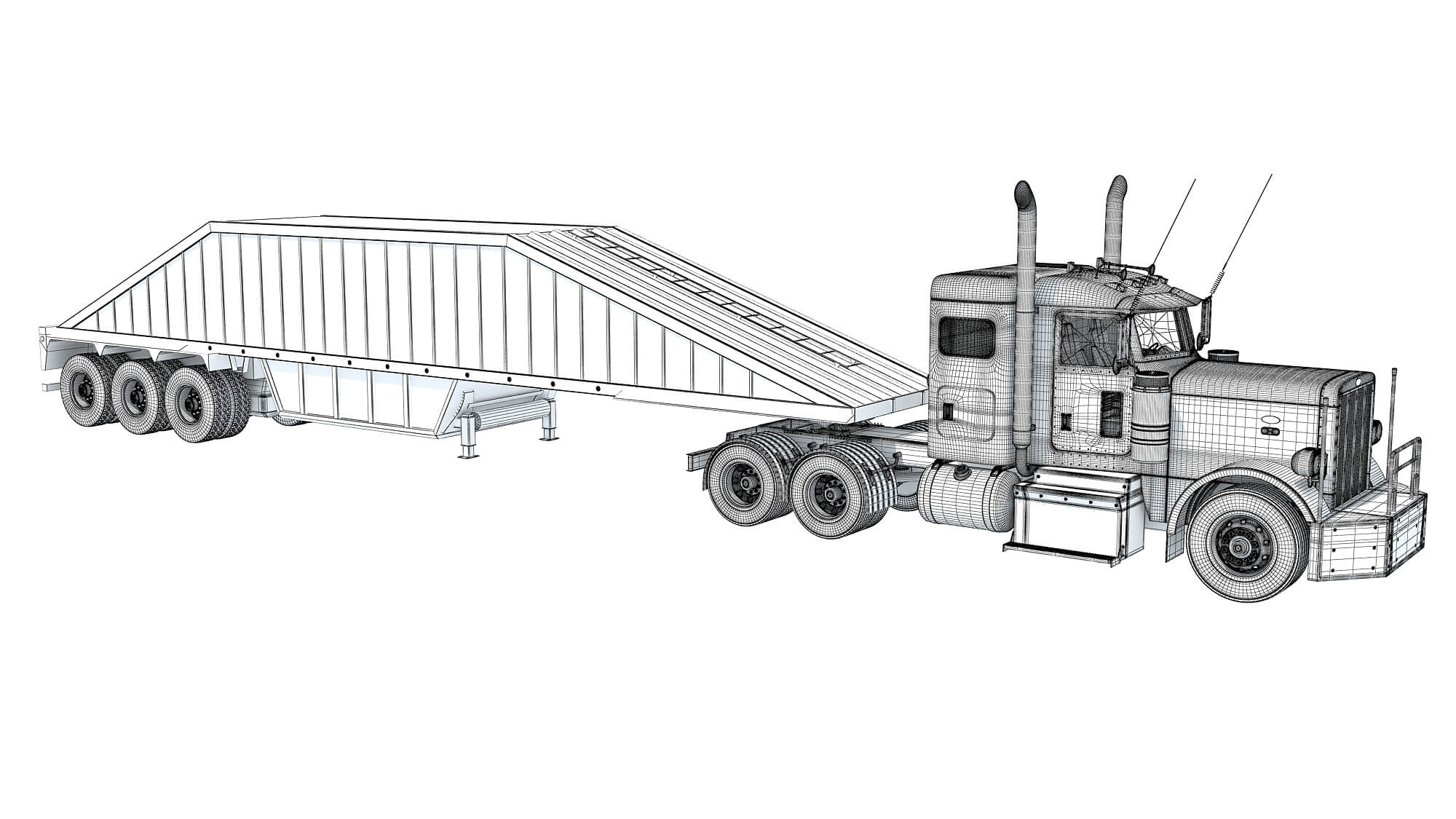 Semi Truck with Bottom Dump Trailer - 3D Model by 3D Horse