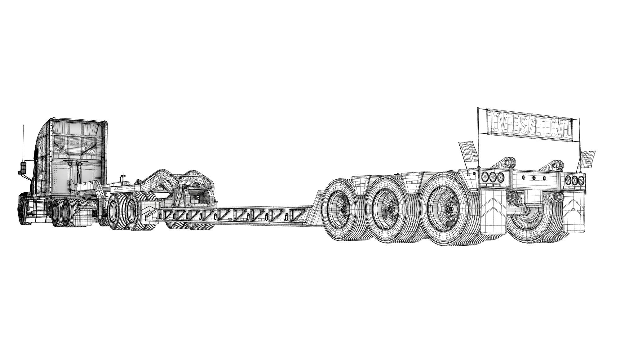 Semi Truck with Lowboy Trailer - 3D Model by 3D Horse