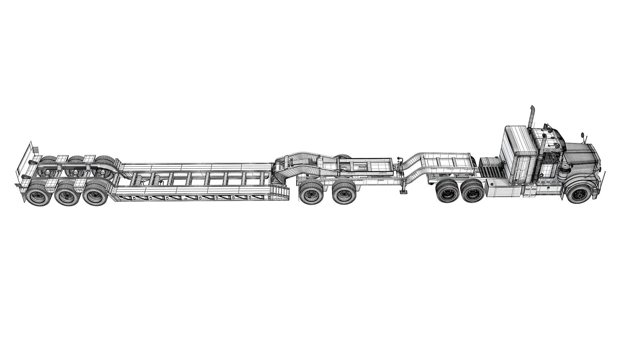 Semi Truck with Lowboy Trailer - 3D Model by 3D Horse