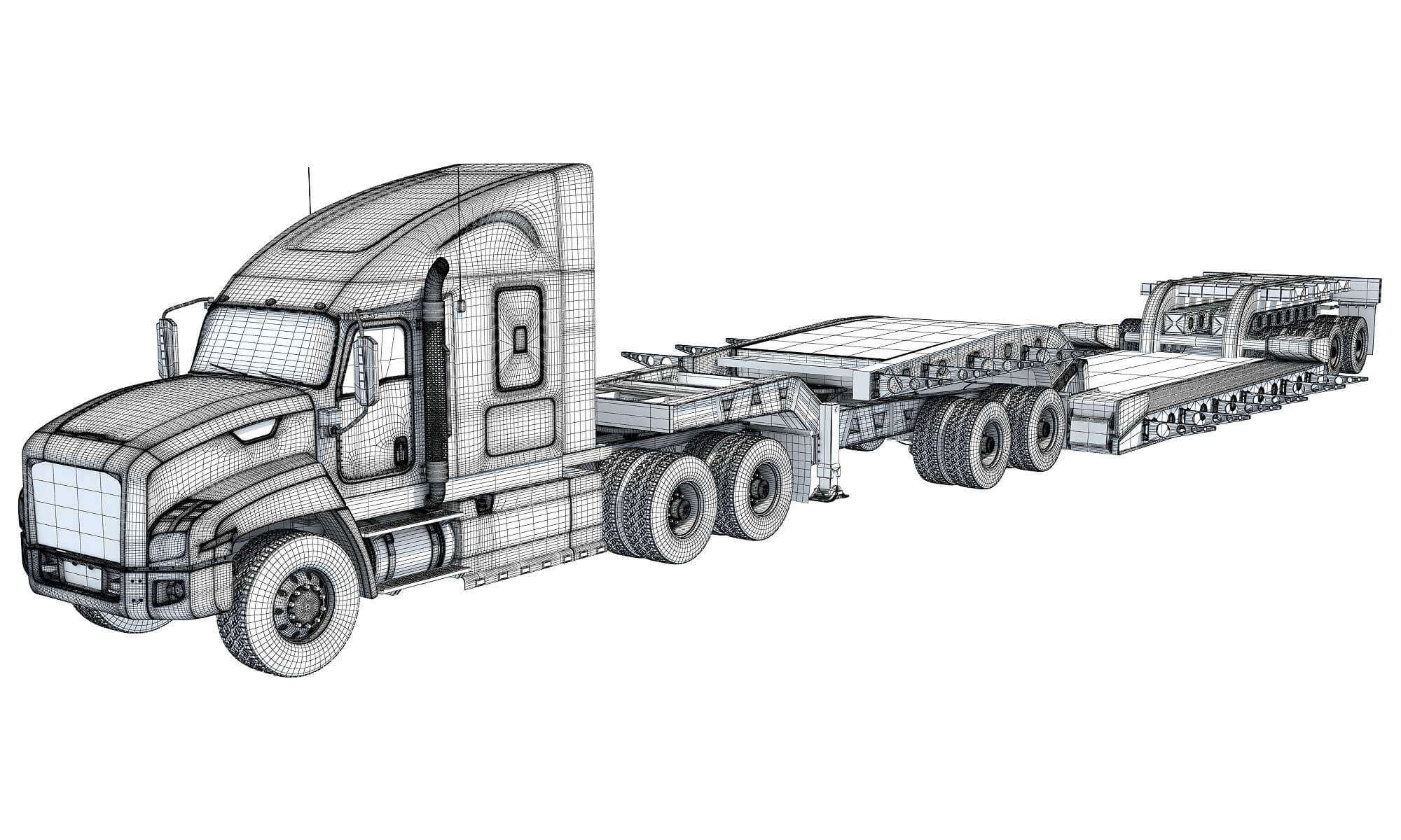 Semi Truck with Lowboy Trailer - 3D Model by 3D Horse