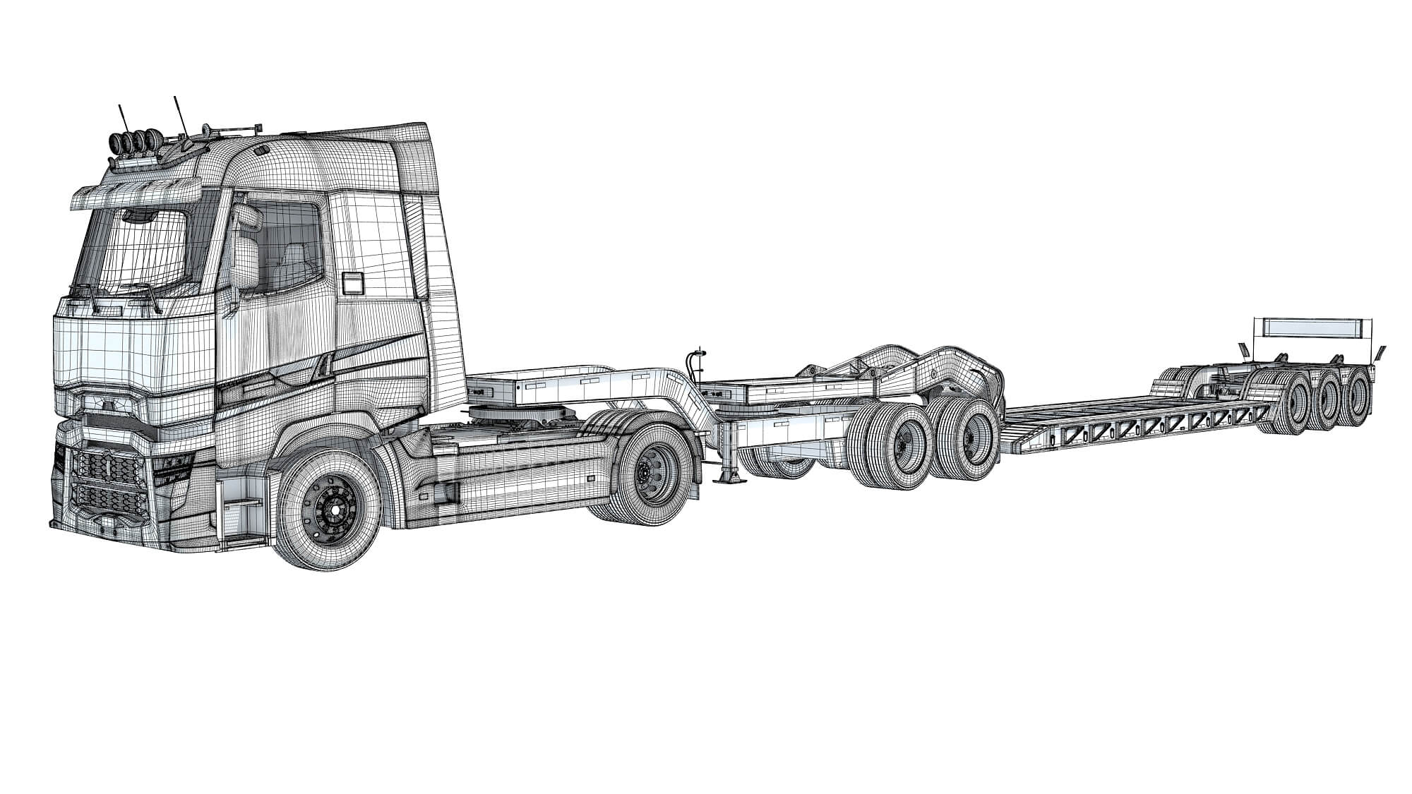 Semi Truck with Platform Trailer - 3D Model by 3D Horse