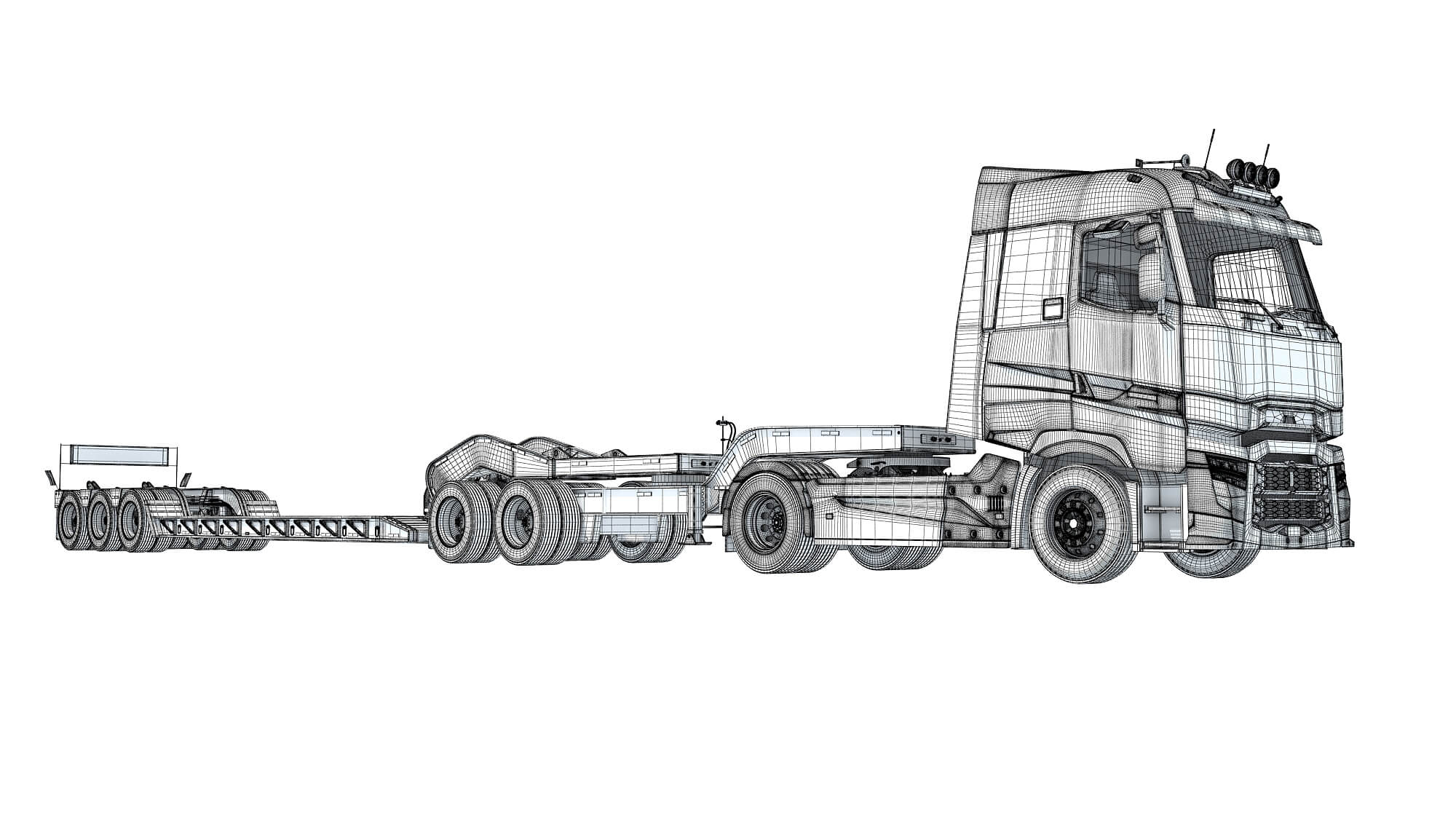 Semi Truck with Platform Trailer - 3D Model by 3D Horse