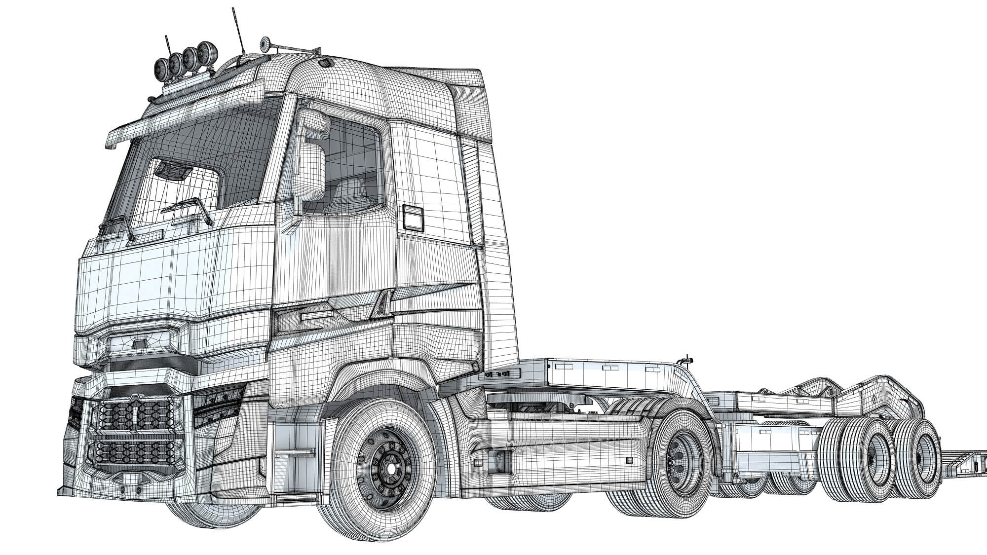 Semi Truck with Platform Trailer - 3D Model by 3D Horse