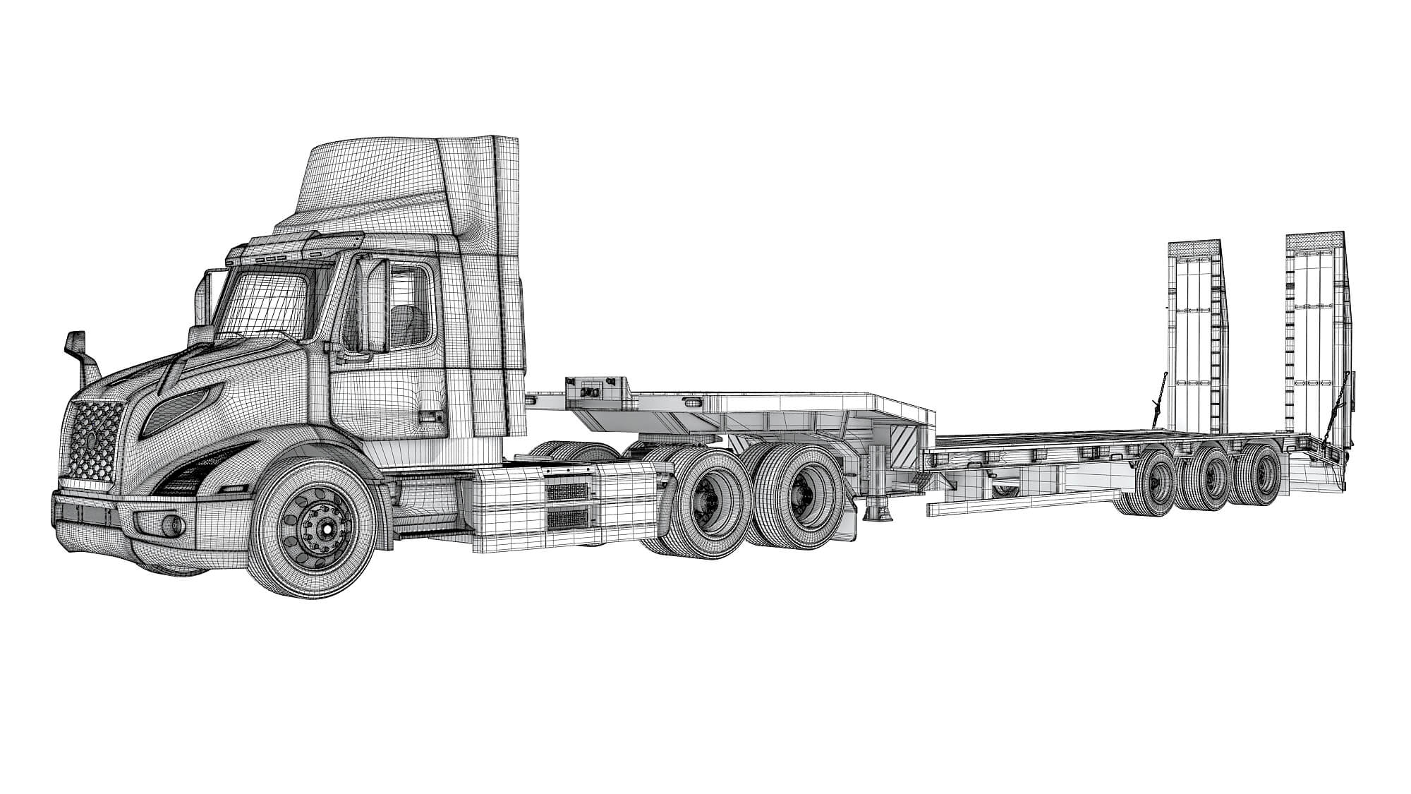 Semi-Truck with Platform Trailer 3D Model by 3D Horse