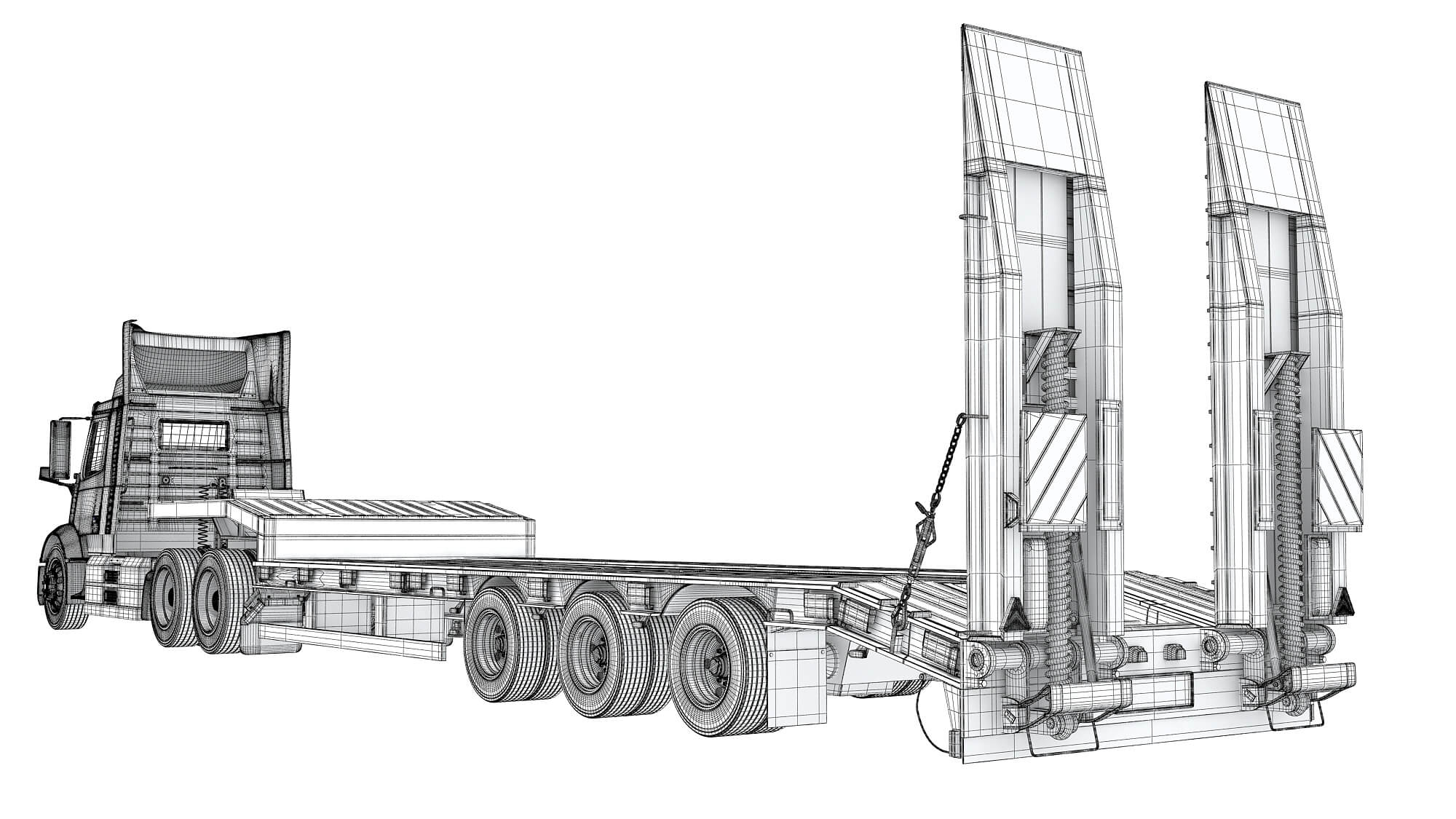 Semi-Truck with Platform Trailer 3D Model by 3D Horse