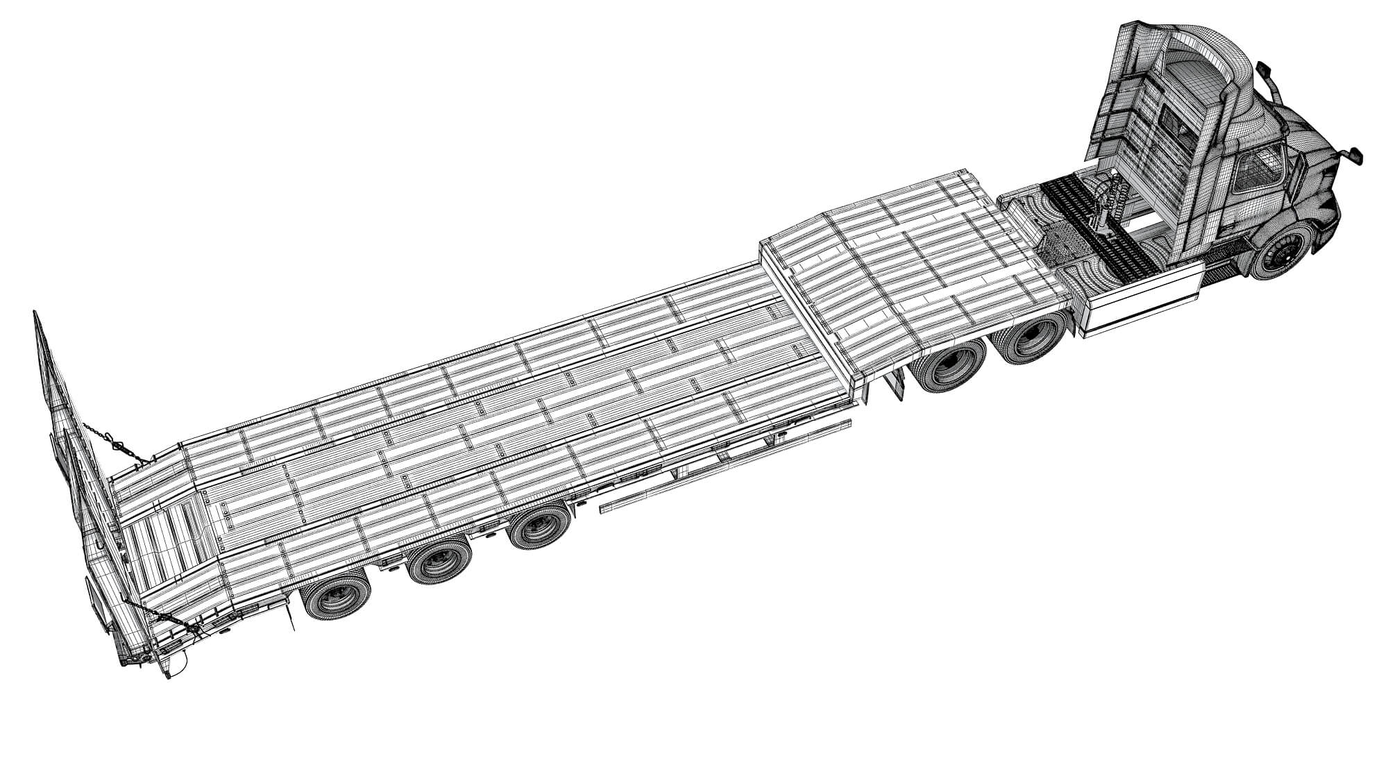 Semi-Truck with Platform Trailer 3D Model by 3D Horse