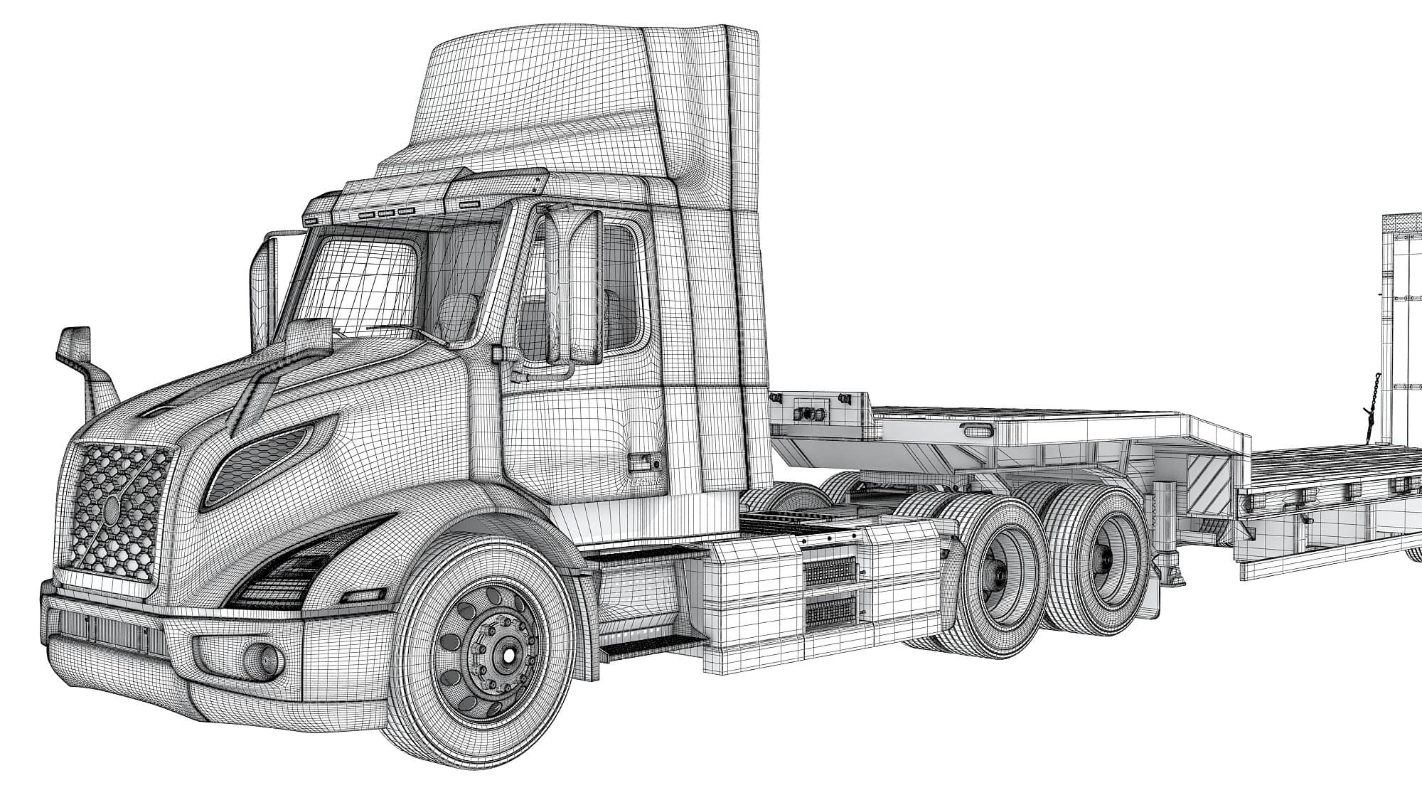 Semi-Truck with Platform Trailer 3D Model by 3D Horse