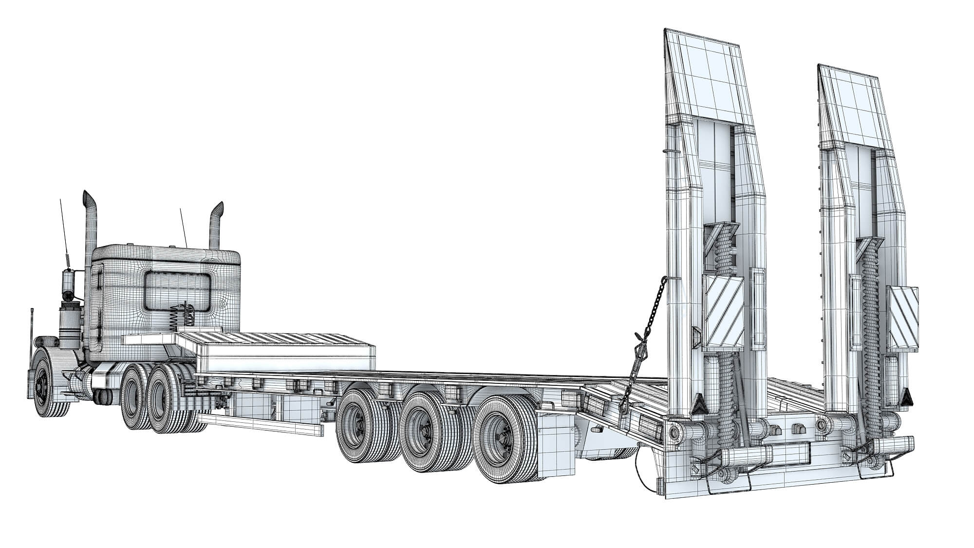 Semi-Truck with Platform Trailer 3D Model by 3D Horse