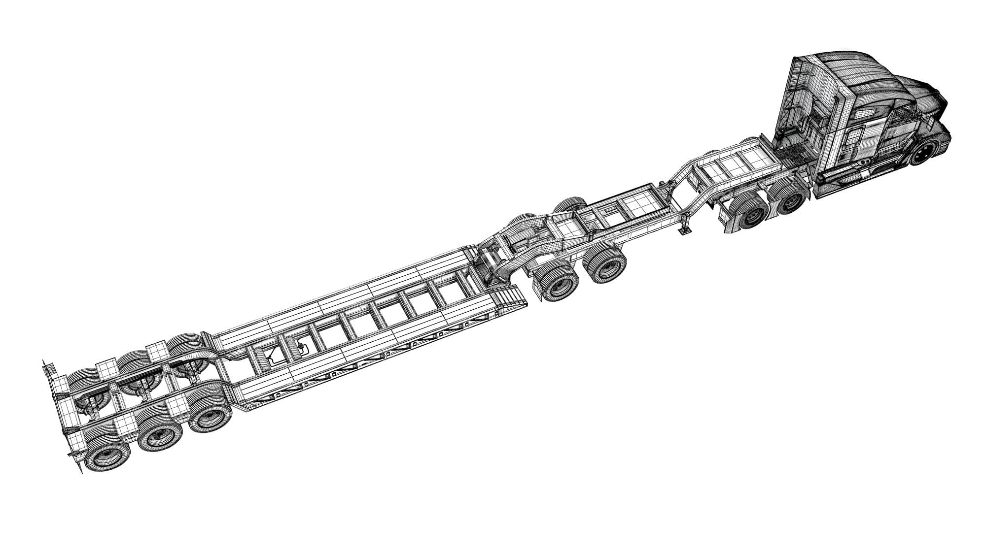 Semi Truck with Platform Trailer - 3D Model by 3D Horse